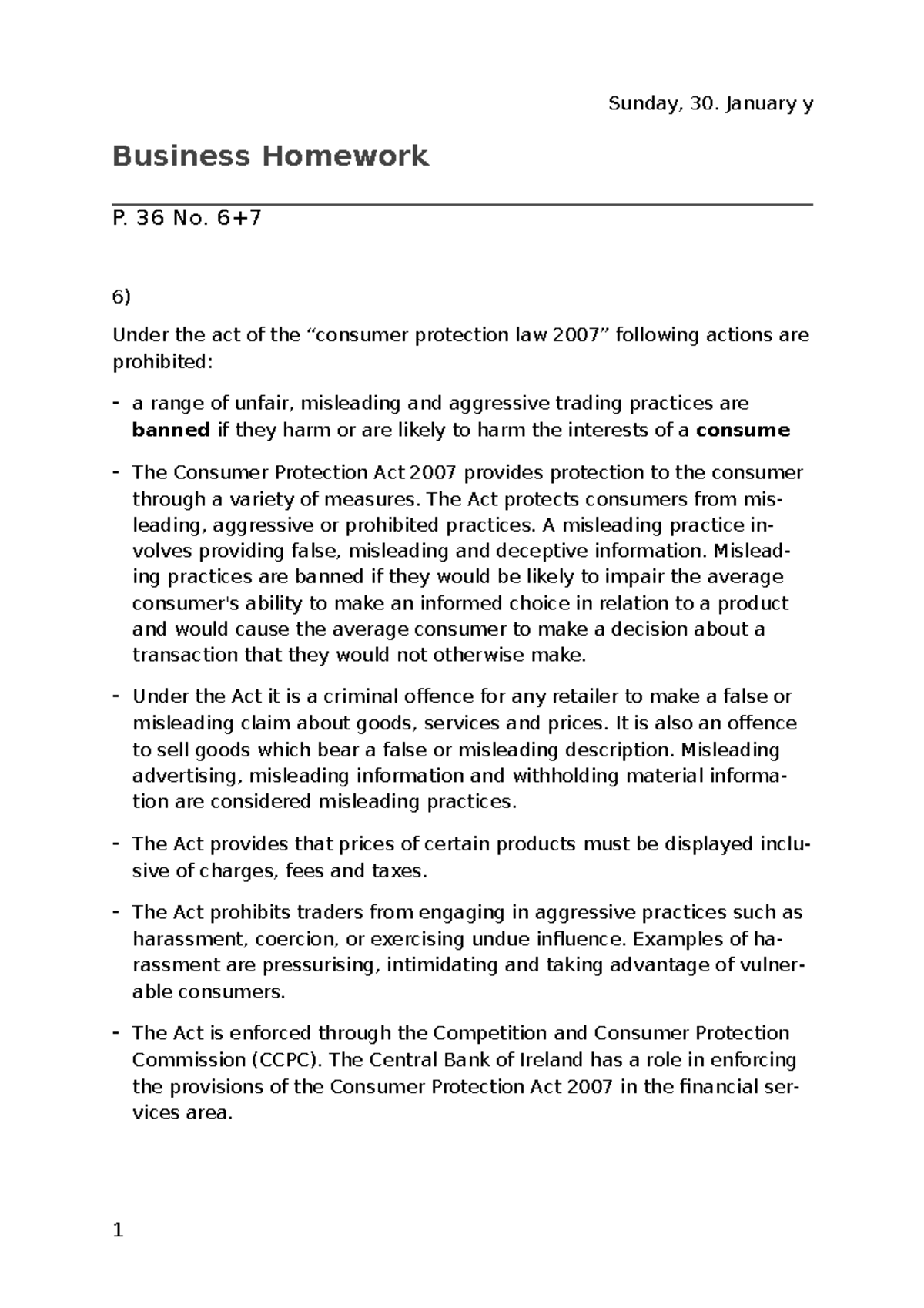 Business Homework 29 - Sunday, 30. January y Business Homework P. 36 No ...