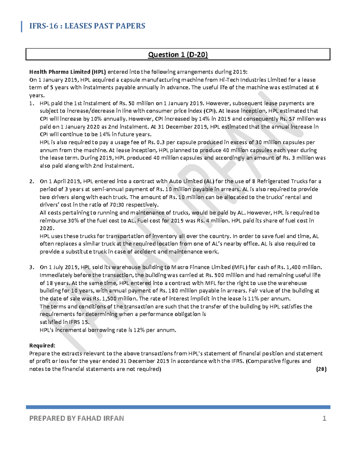 AAFR IFRS 16 ICAP PAST Papers WITH Solution - Question 1 (D- 20 ...