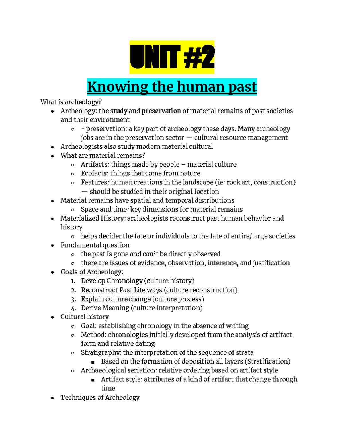 Unit 2/ Exam 2 lecture notes - UNIT Knowing the human past What is ...