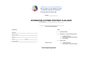 ISSP-Template - Page 1 of INFORMATION SYSTEMS STRATEGIC PLAN 2018- 2020 PART I. ORGANIZATIONAL ...