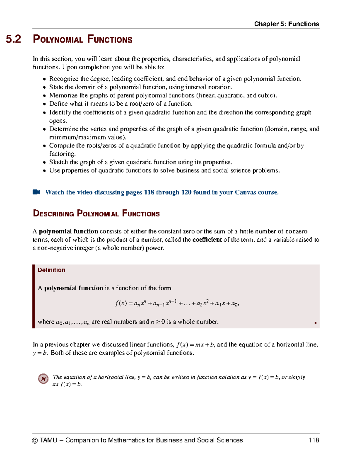 Module 5.2 Notes - Chapter 5: Functions 5 Polynomial Functions In this ...