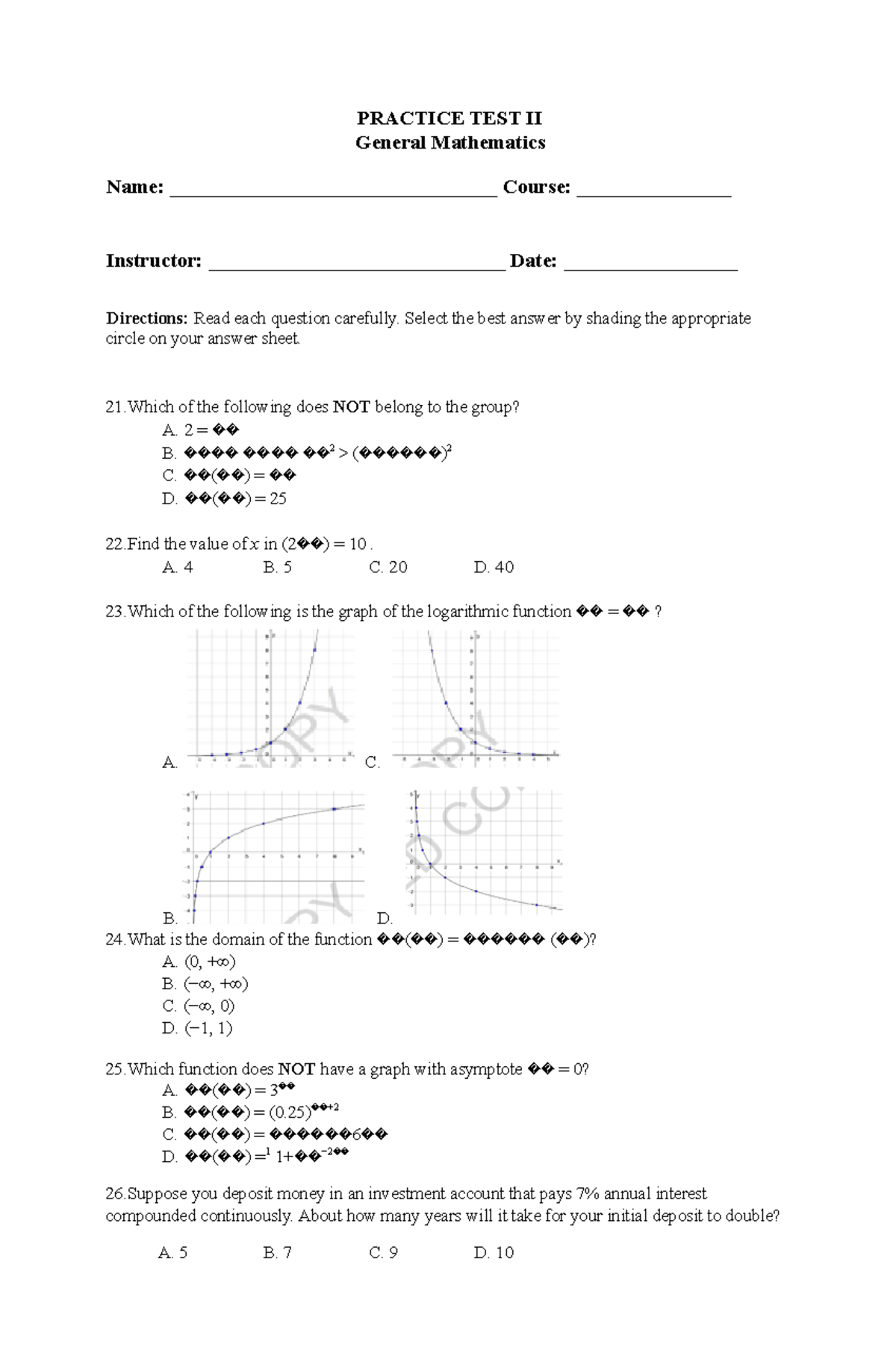 Practice Test - General Mathematics - PRACTICE TEST II General ...