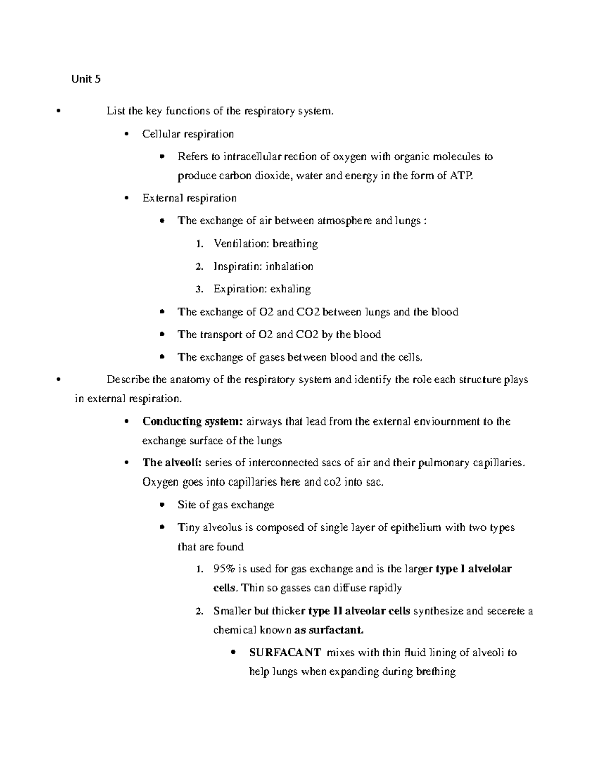 Unit 5 - Cellular respiration - Unit 5 List the key functions of the ...