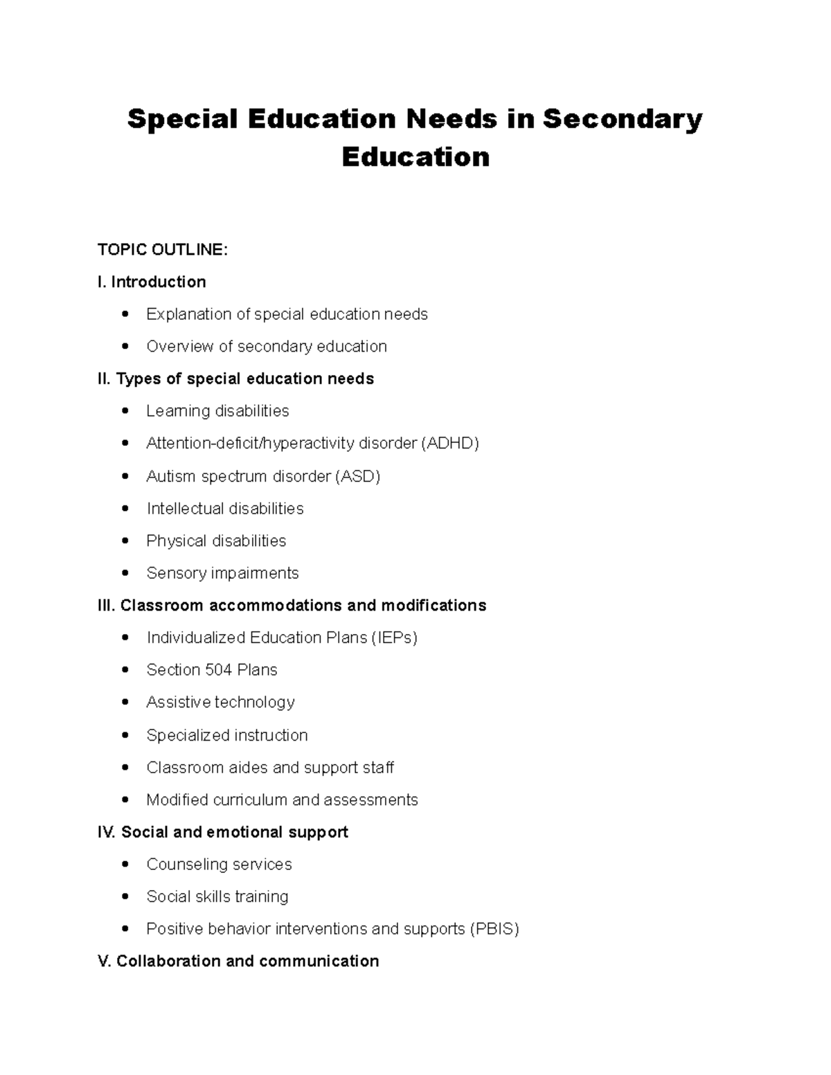 Special Education Needs In Secondary Education Special Education