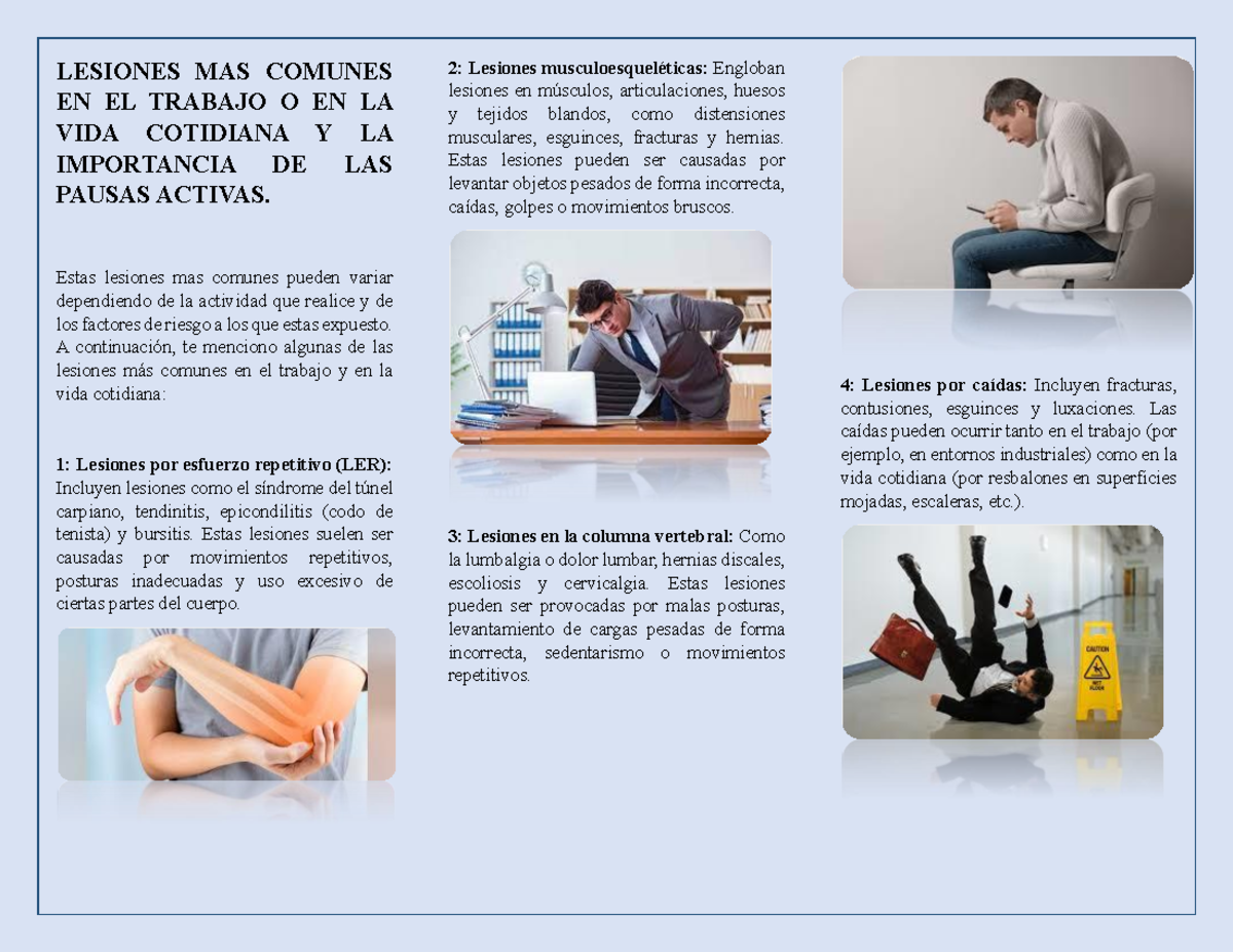 Lesiones MAS Comunes EN EL Trabajo O EN LA VIDA Cotidiana Y LA Importancia DE LAS Pausas Activas ...