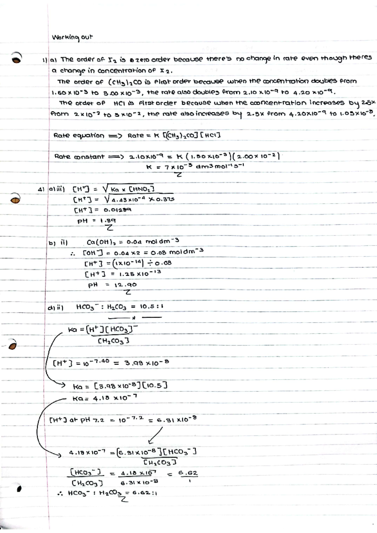 50 marks working out - Working out 11 al The order of I2 is ozero order because no change in ...