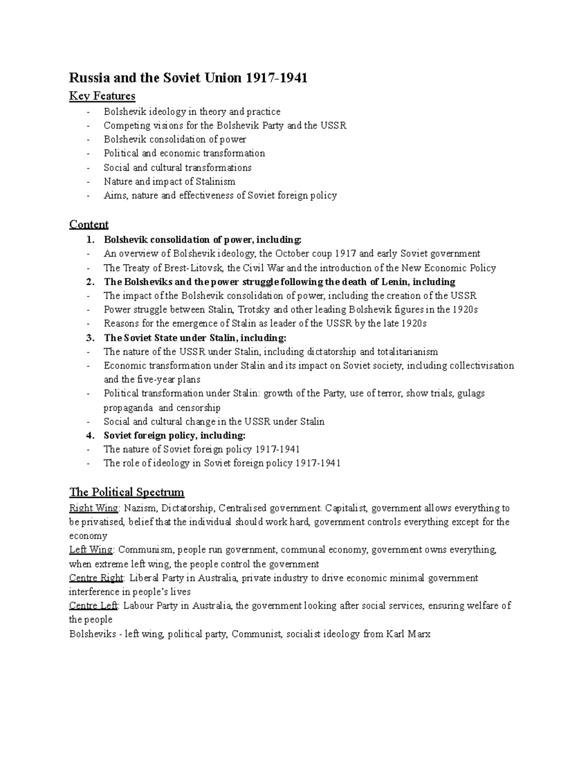 Russia and the Soviet Union 1917-1941 - Russia and the Soviet Union 1917- Key Features Bolshevik ...