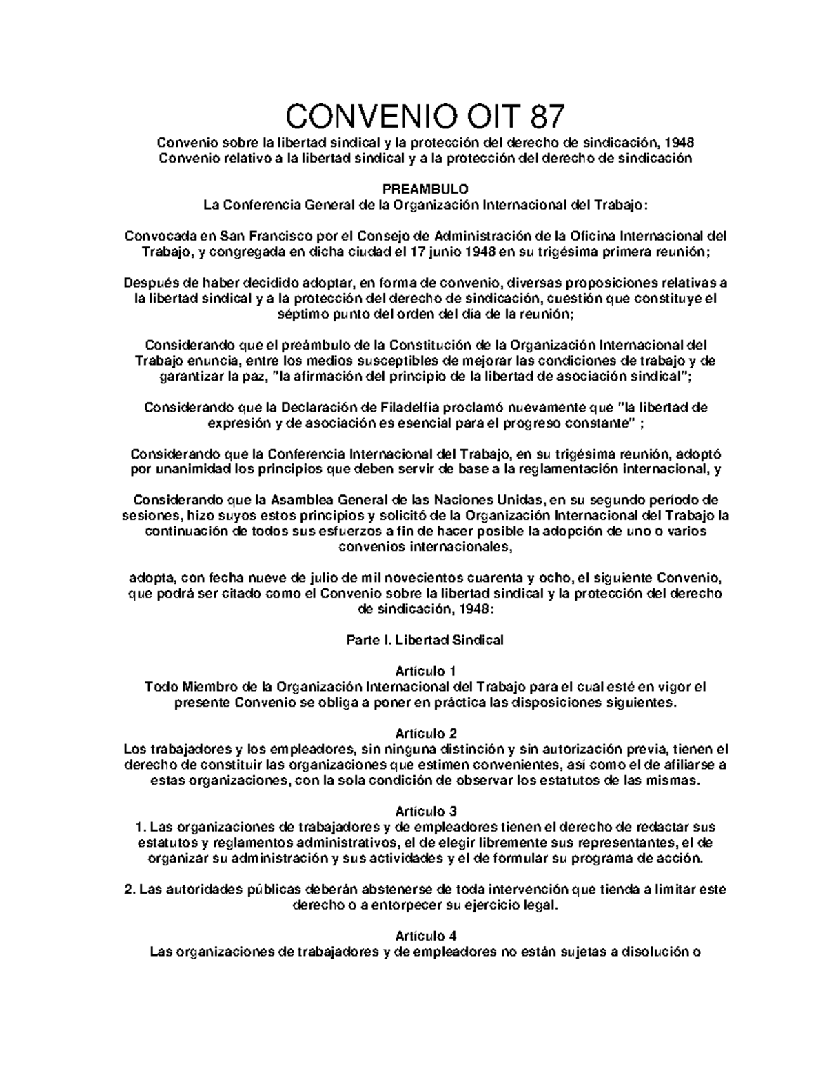 Convenio oit87 - derecho laboral 1 - CONVENIO OIT 87 Convenio sobre la libertad sindical y la ...