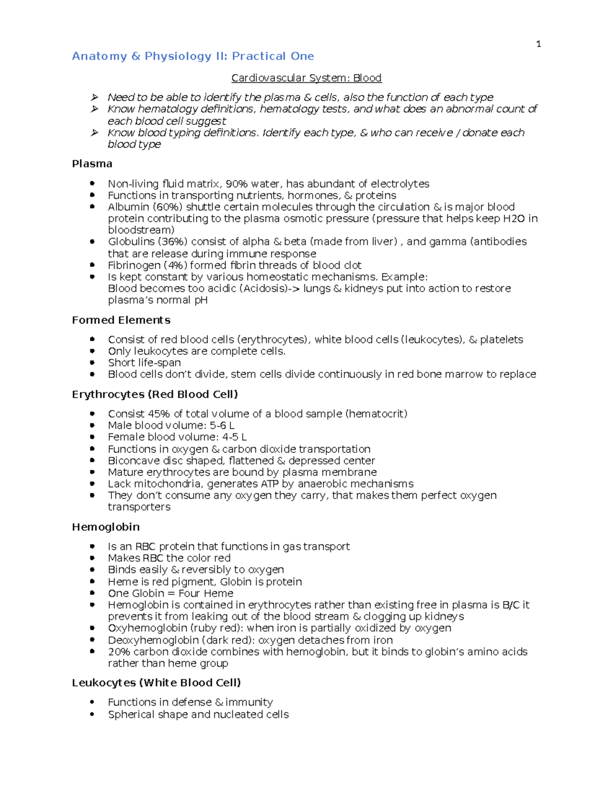 Practical lab 1 review - Anatomy & Physiology II: Practical One ...