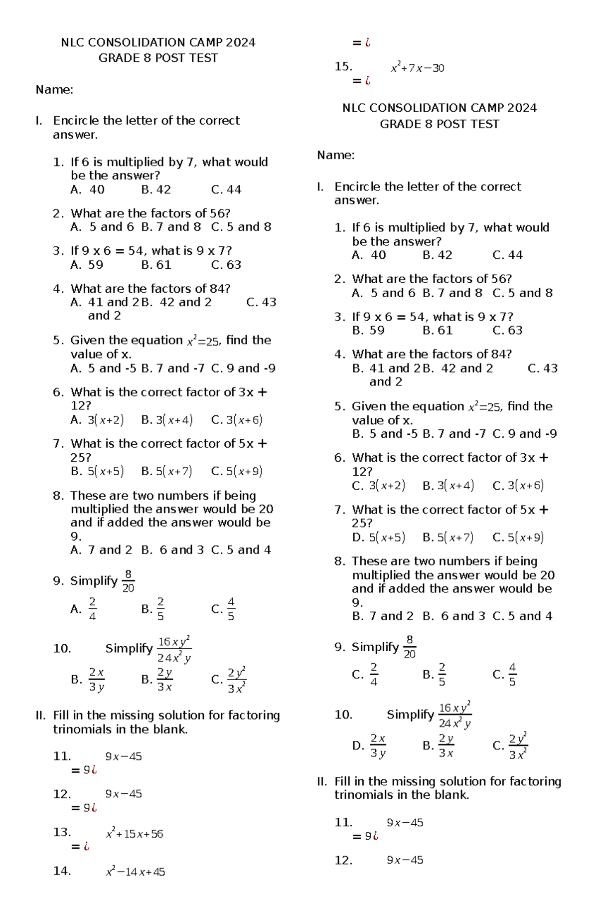 Nlc g8 conso post test - this is the sample exam or worksheets for nlc ...