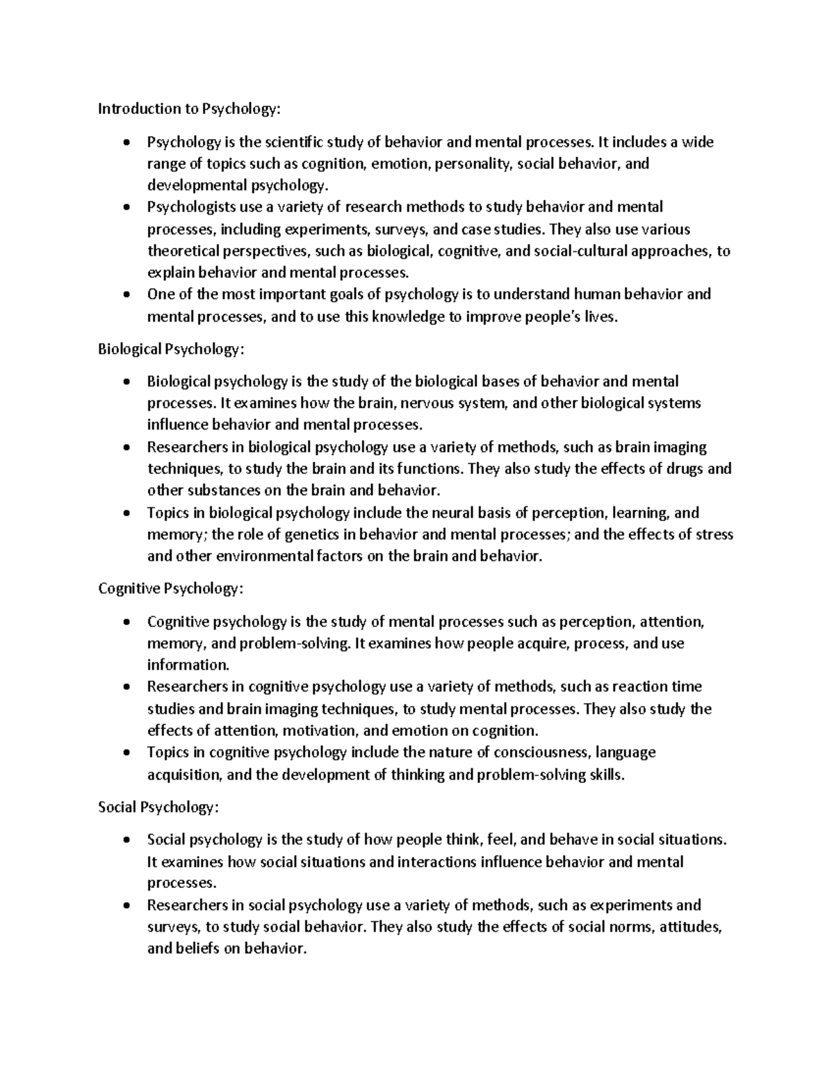 Psych - Introduction to Psychology: Psychology is the scientific study ...