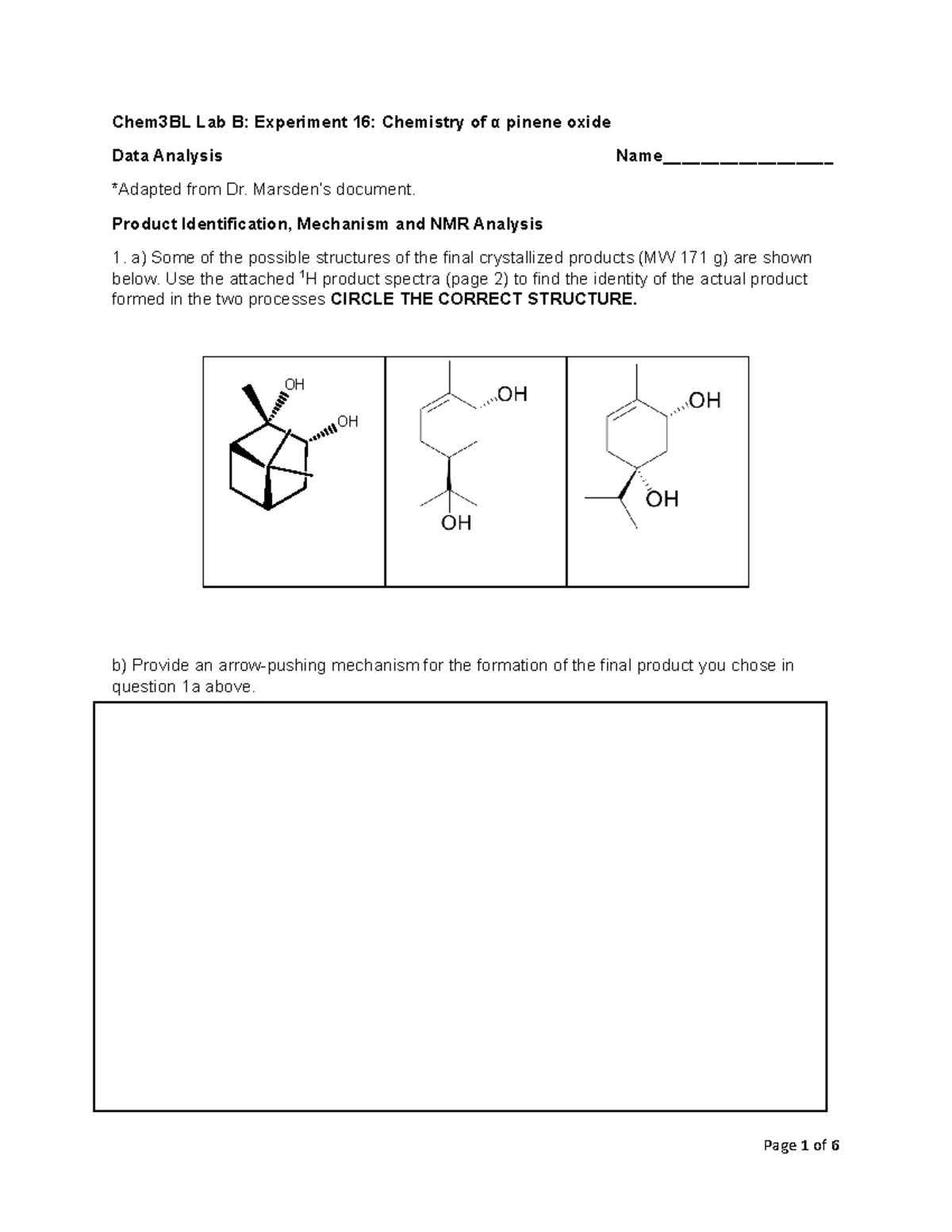 Lab B Data Analysis Exp16 Fall2024 - Page 1 of 6 Chem3BL Lab B ...