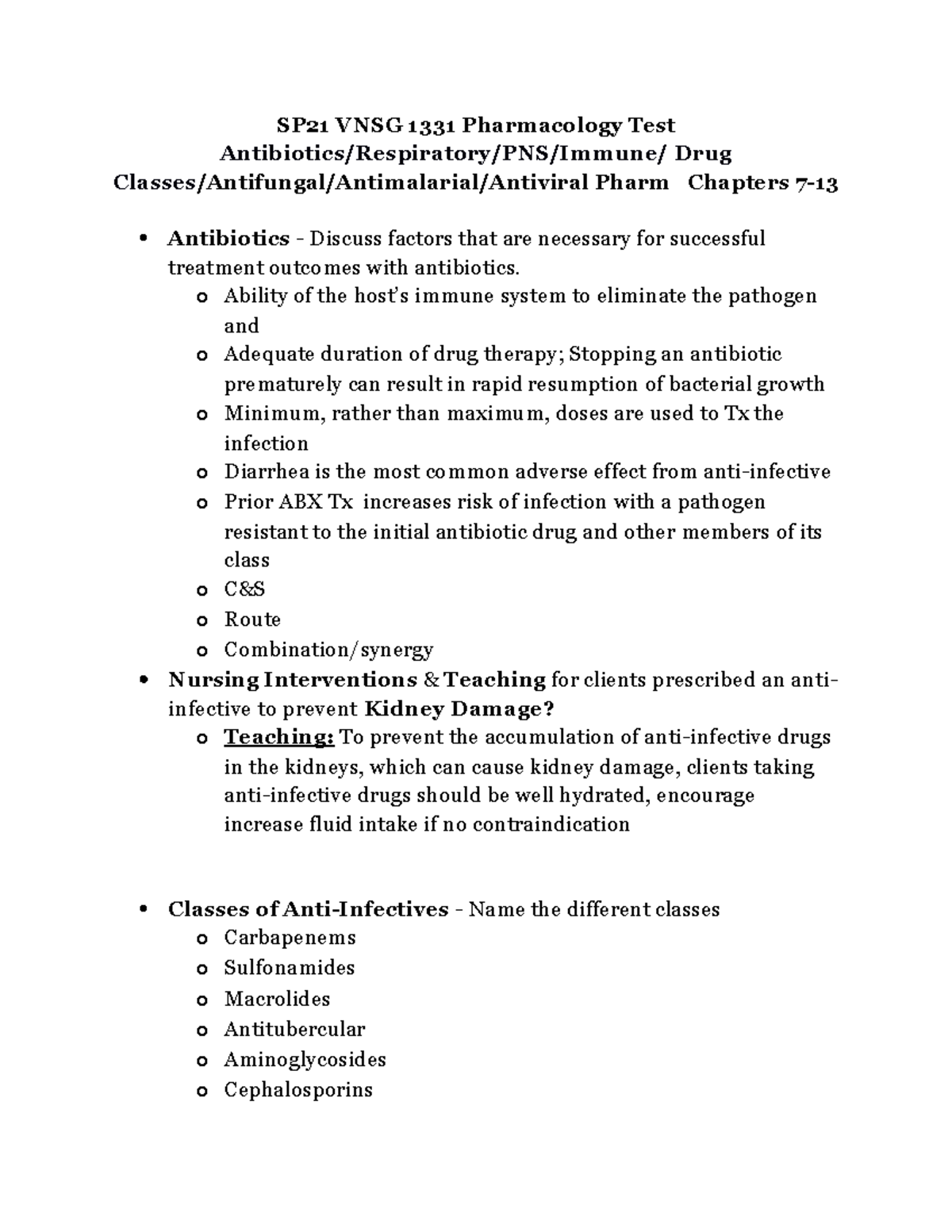 Antibiotic Respiratory PNS Immune Pharmacology Test Plan1 - SP21 VNSG ...