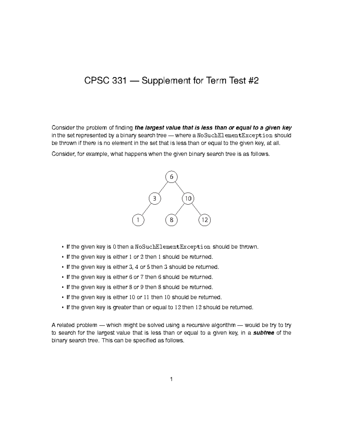 CPSC 331 Fall 2022 Midterm #2 - CPSC 331 — Supplement for Term Test ...
