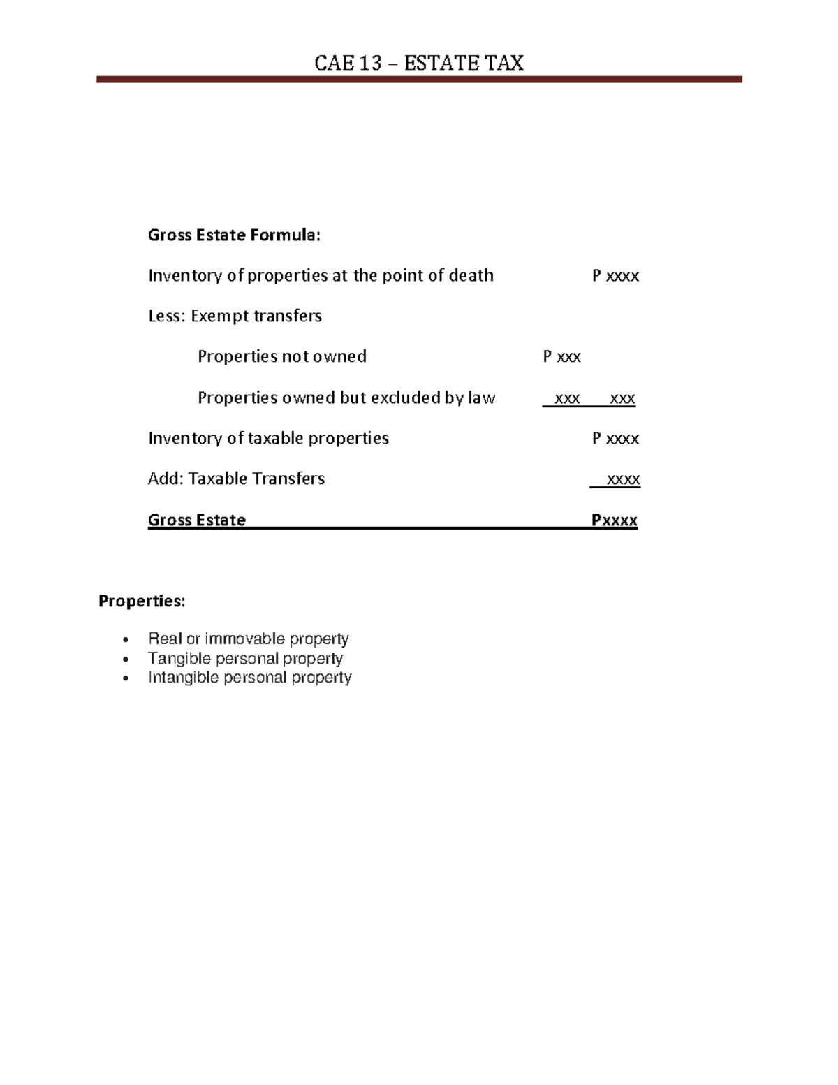 Estate Tax Additional Material for Gross Estate - Gross Estate Formula ...