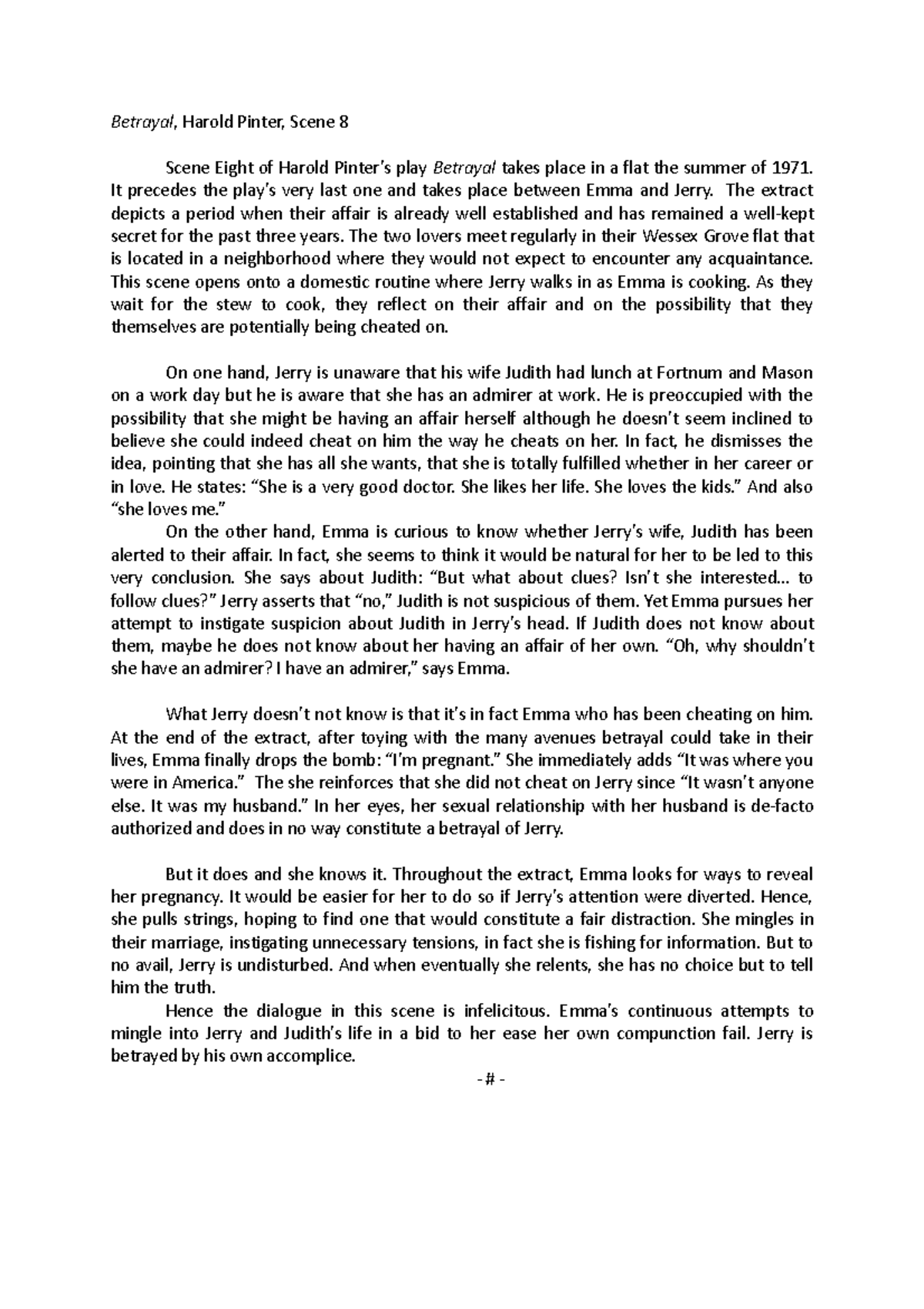 Betrayal, Harold Pinter, Scene 8 - It precedes the play’s very last one ...