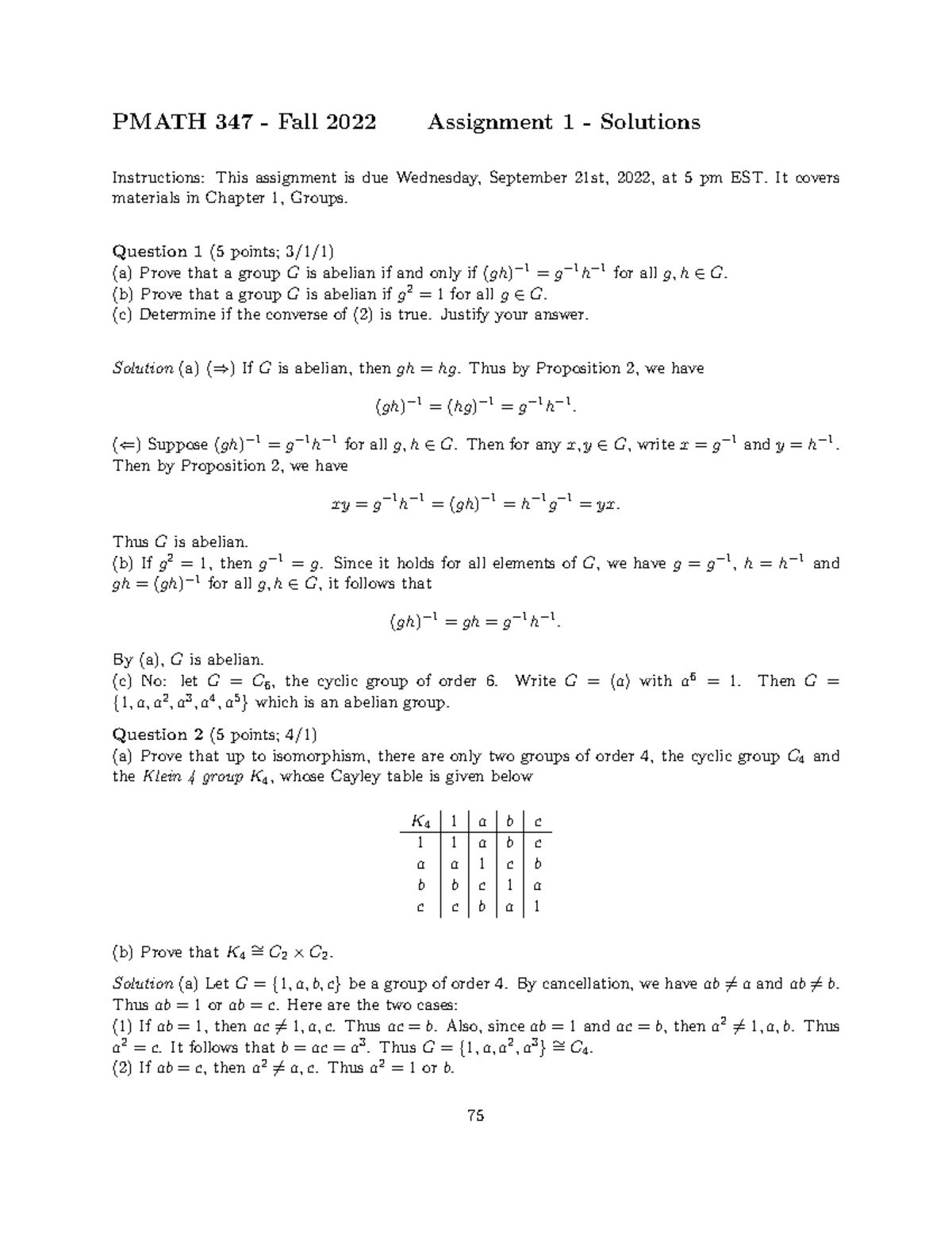 Pmath 347-A1-solutions - PMATH 347 - Fall 2022 Assignment 1 - Solutions ...