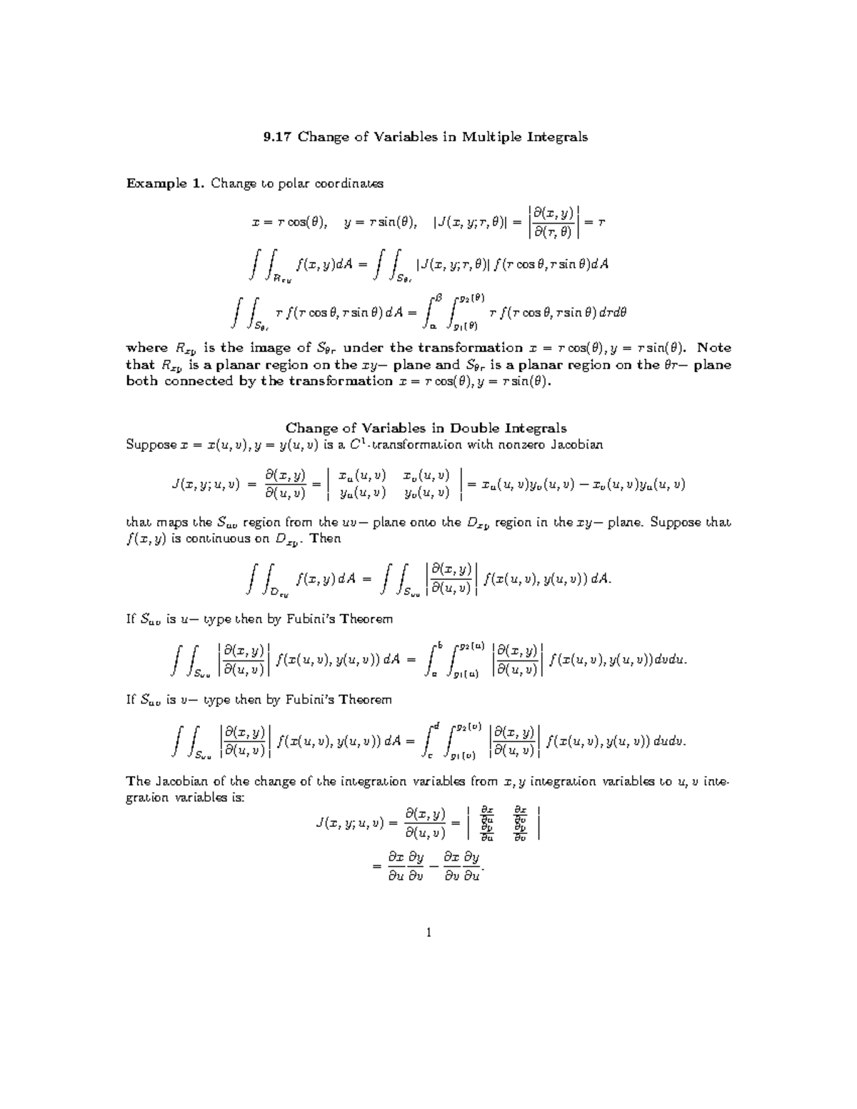 9.17 Change of Integration Variables in Multiple Integrals - 9 Change of Variables in Multiple ...