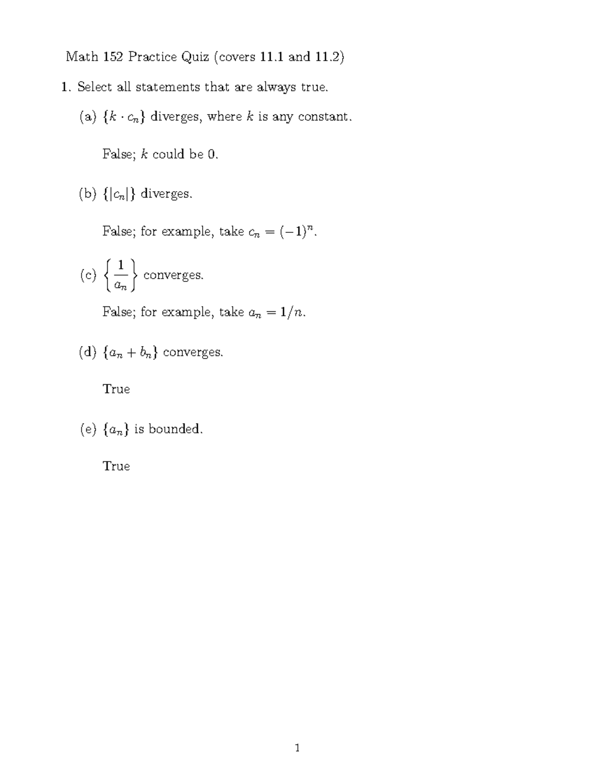 11.1 / 11.2 Practice Quiz - Math 152 Practice Quiz (covers 11 and 11 ...