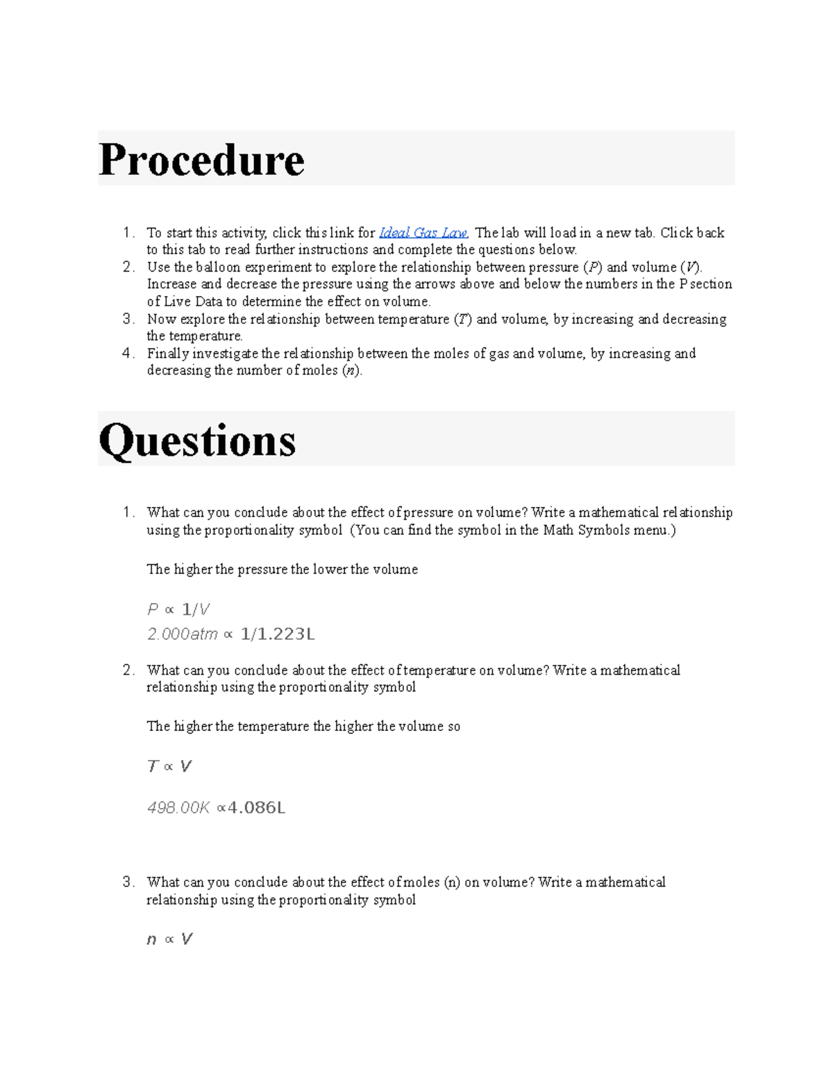 Chem Lab9 - lab work - Procedure To start this activity, click this ...