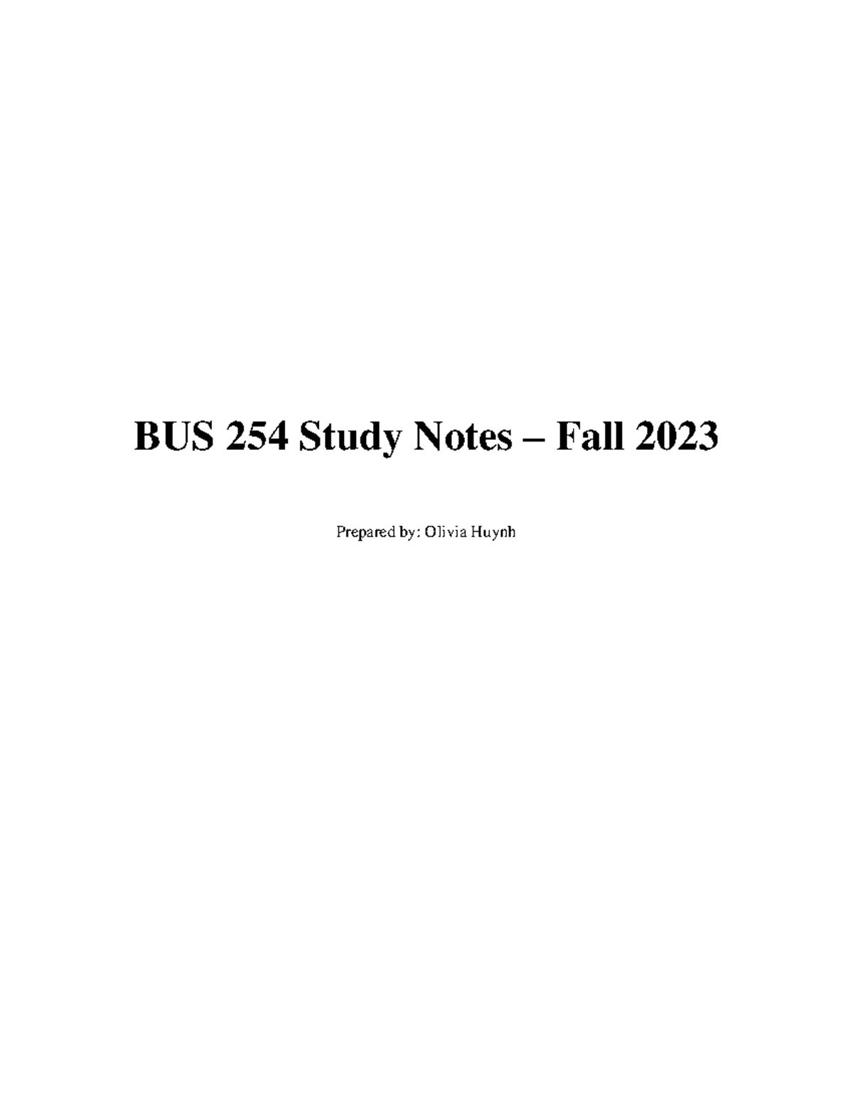 BUS254 Study Notes - Fall 2023 - BUS 254 Study Notes – Fall 2023 ...