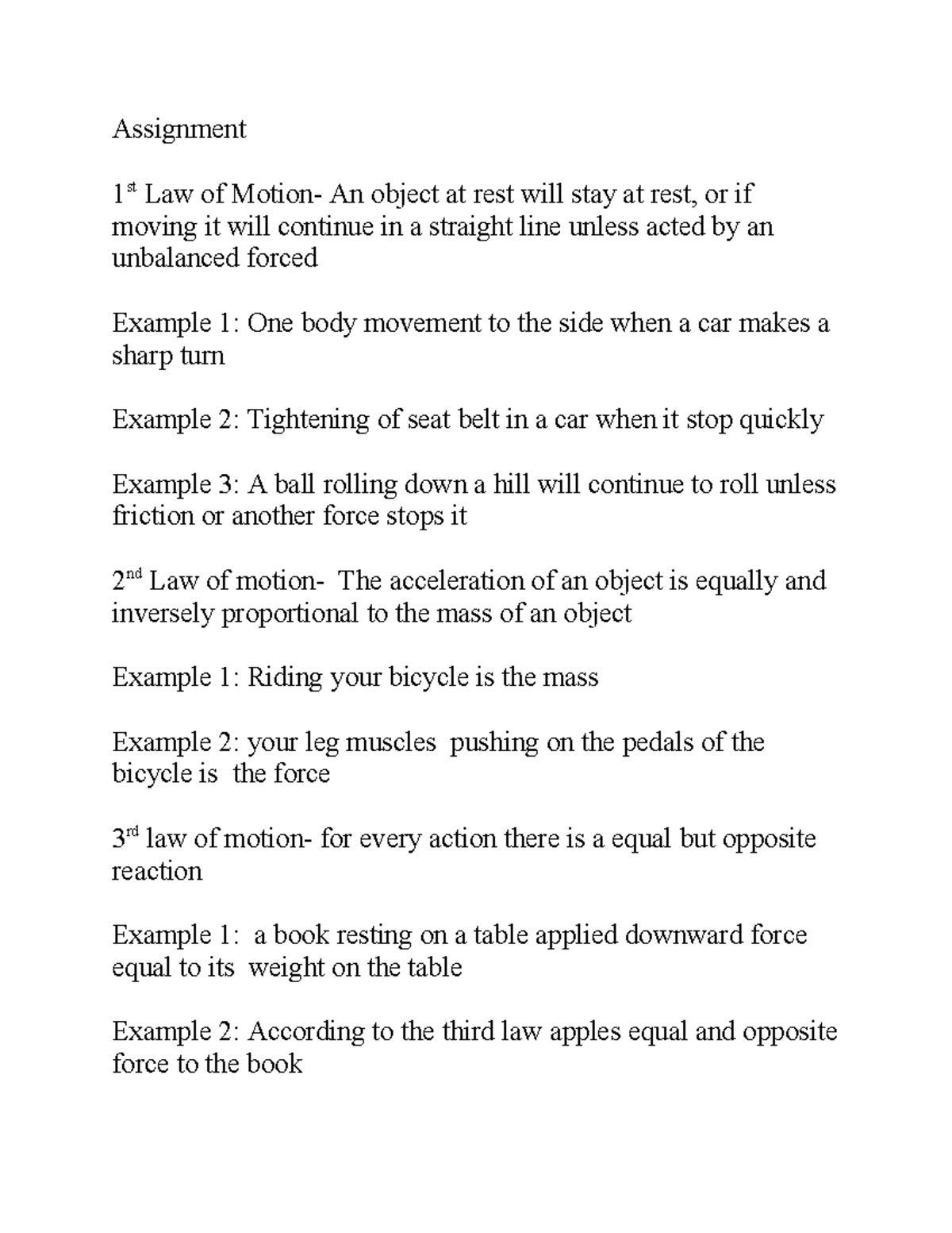 Document - You will pass - Assignment 1 st Law of Motion- An object at ...