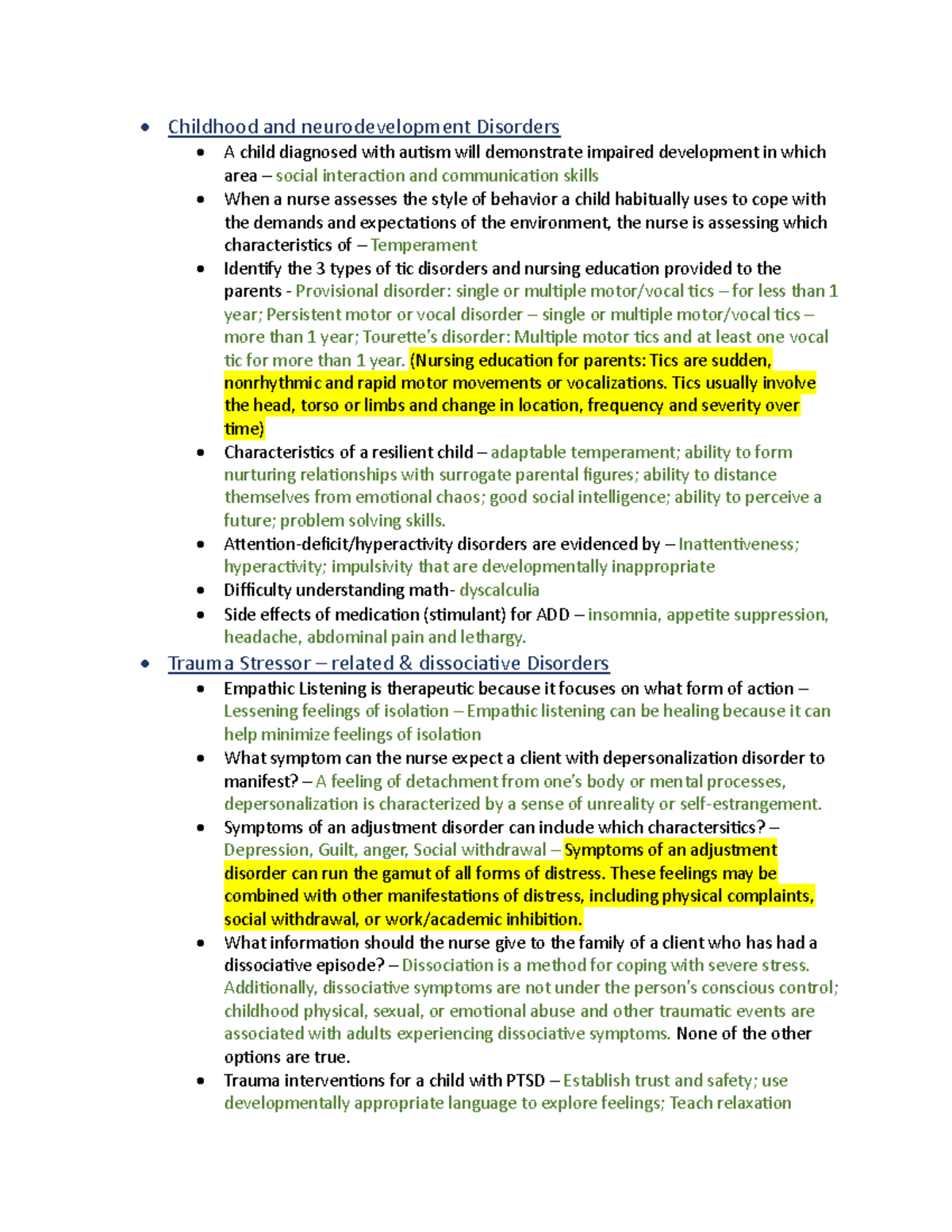 Exam 3 Need to nknow - Exam 3 Breakdown/ Need to know - • Childhood and ...