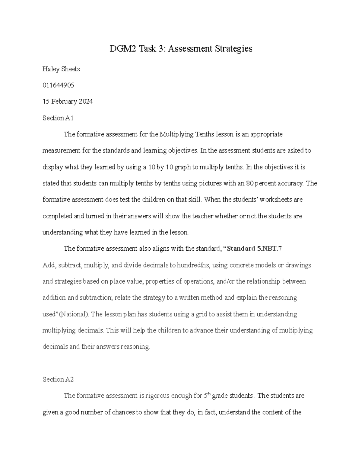 DGM2 Task 3 - Passed with this one - DGM2 Task 3: Assessment Strategies ...