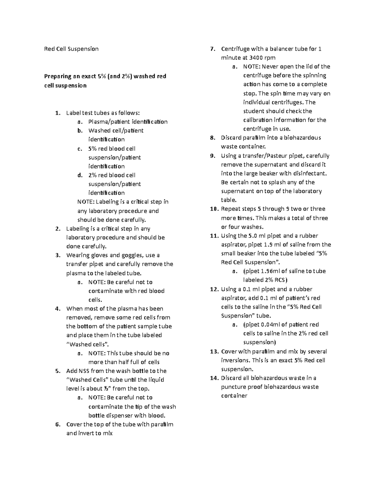 Red Cell Suspension - Red Cell Suspension Preparing an exact 5% (and 2% ...