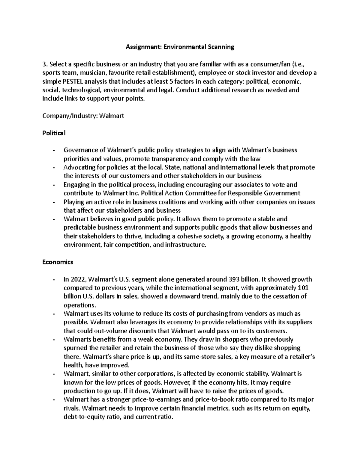 Assignment - Environmental Scanning - Assignment: Environmental Scanning Select a specific ...