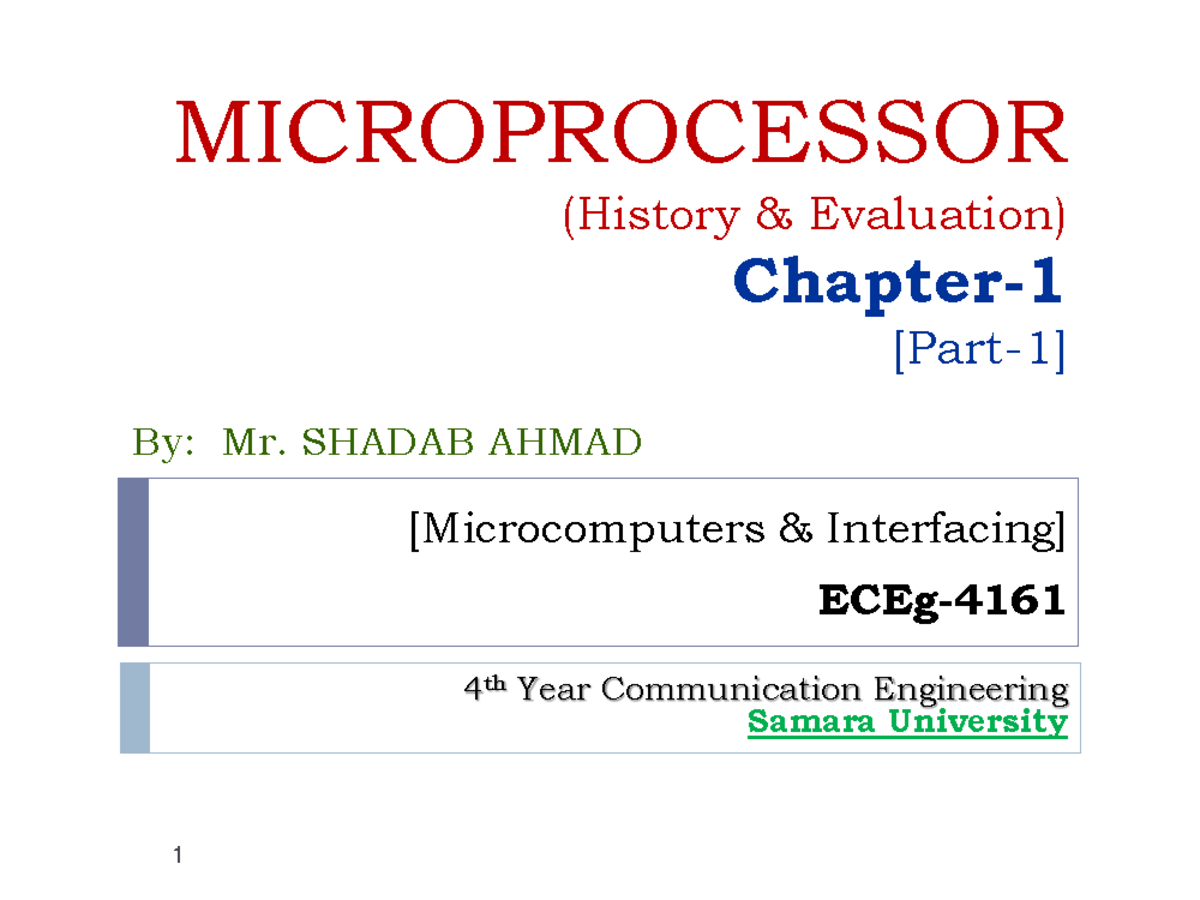 Microprocessor Chapter 1 - MICROPROCESSOR (History & Evaluation) Chapter- [Part-1] - Studocu