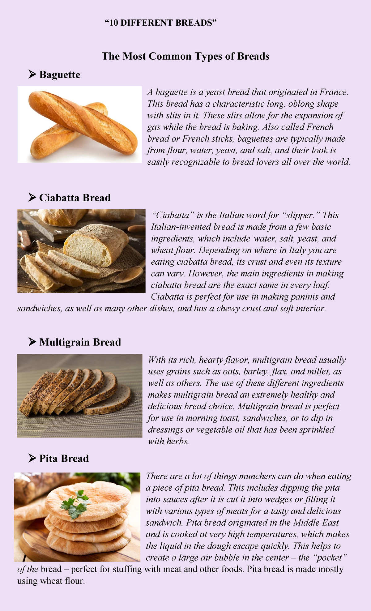 10 Different Breads - “10 DIFFERENT BREADS” The Most Common Types of ...