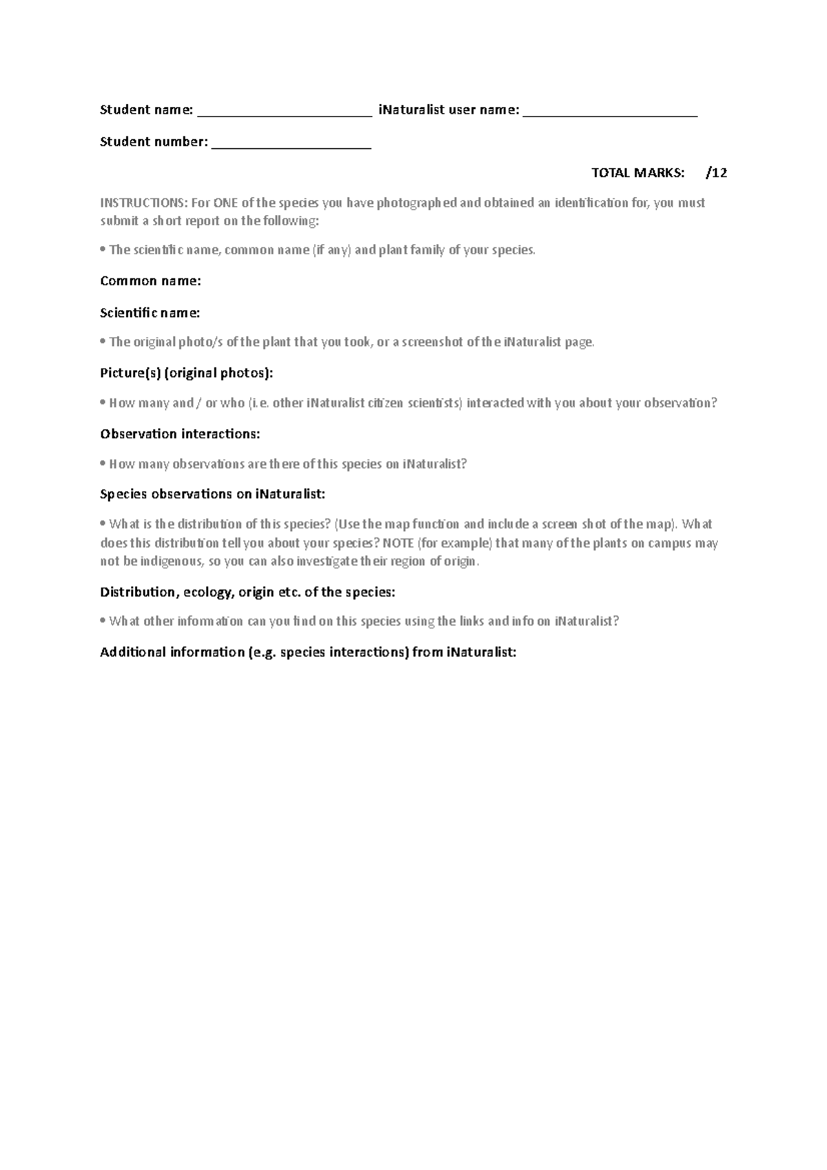 I Nat template - Student name: _______________________ iNaturalist user ...