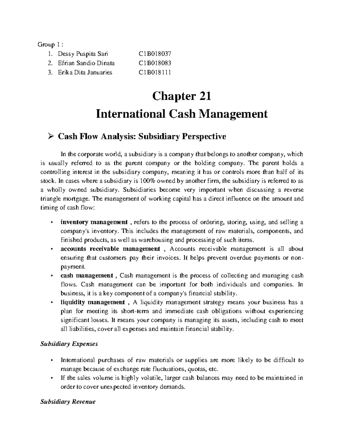 Group 1 Review Chapter 21 MKI - Group 1 : 1. Dessy Puspita Sari C1B 2 ...
