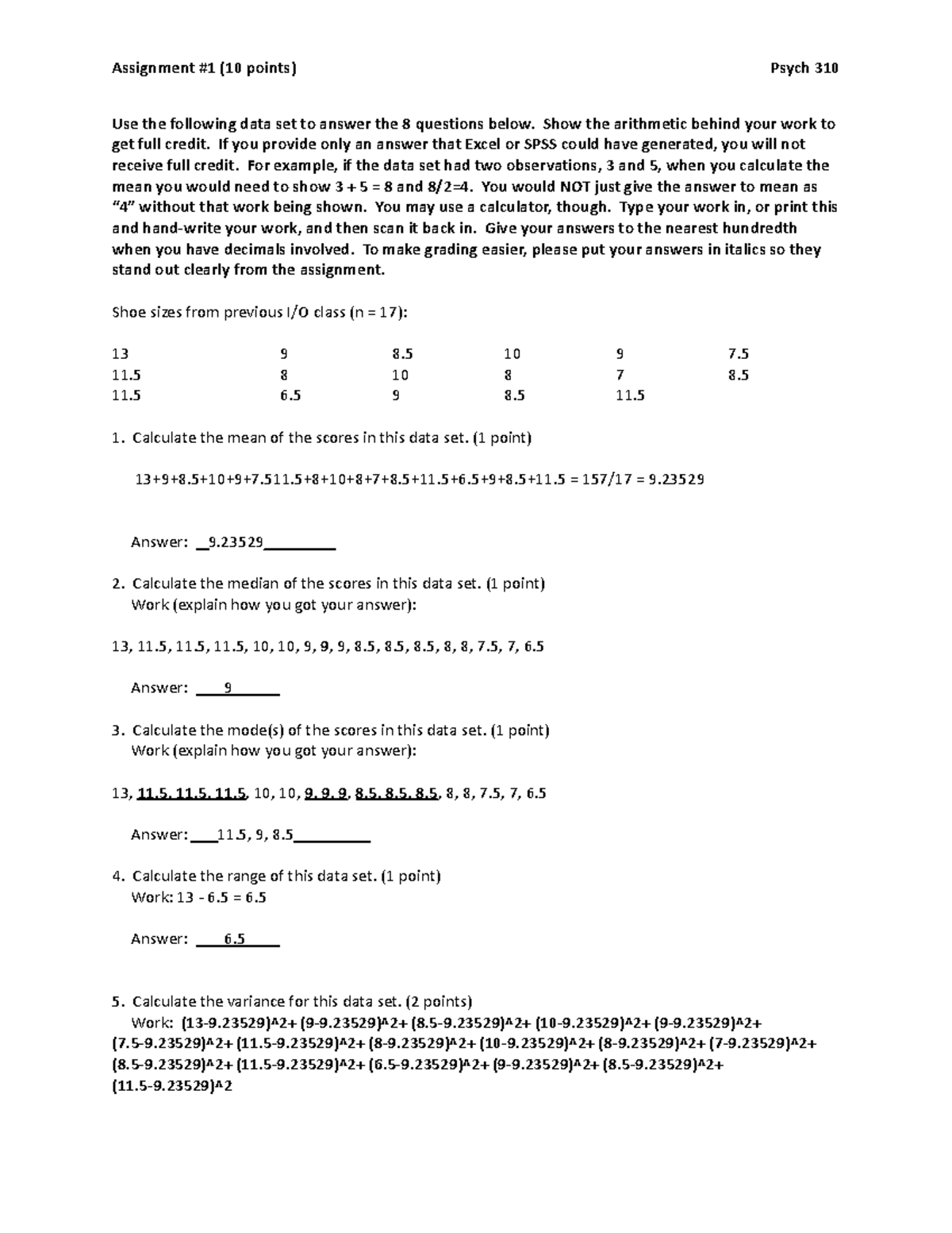 Assignment 1 Data Collection - Assignment #1 (10 points) Psych 310 Use ...