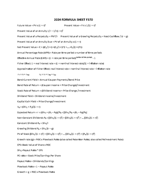 F-370 Midterm Exam Study Guide - Finance Midterm Review: A1 Introduction to Financial Contracts ...