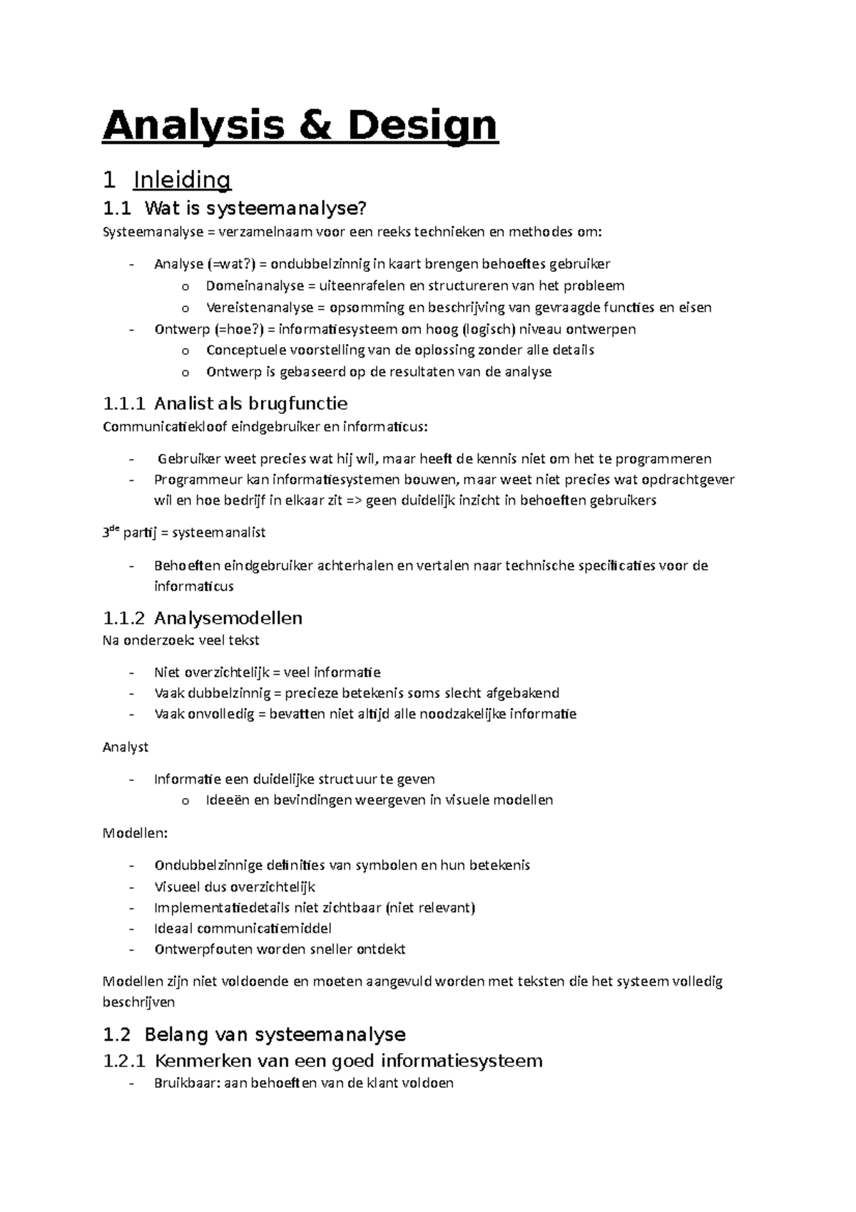 Analysis Design - Analysis & Design 1 Inleiding 1 Wat is systeemanalyse ...