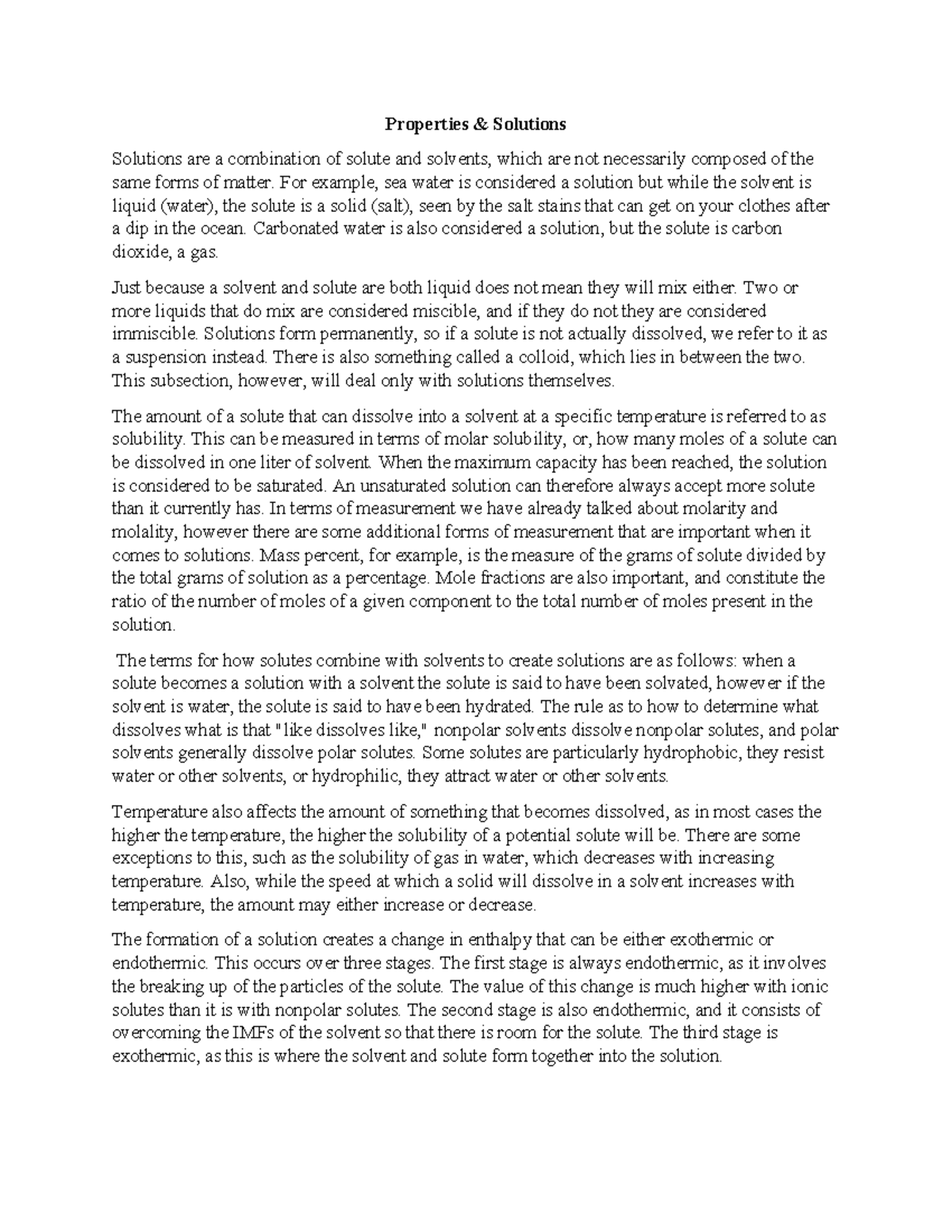 CHEM 101 Lesson 10 Properties & Solutions - Properties & Solutions ...