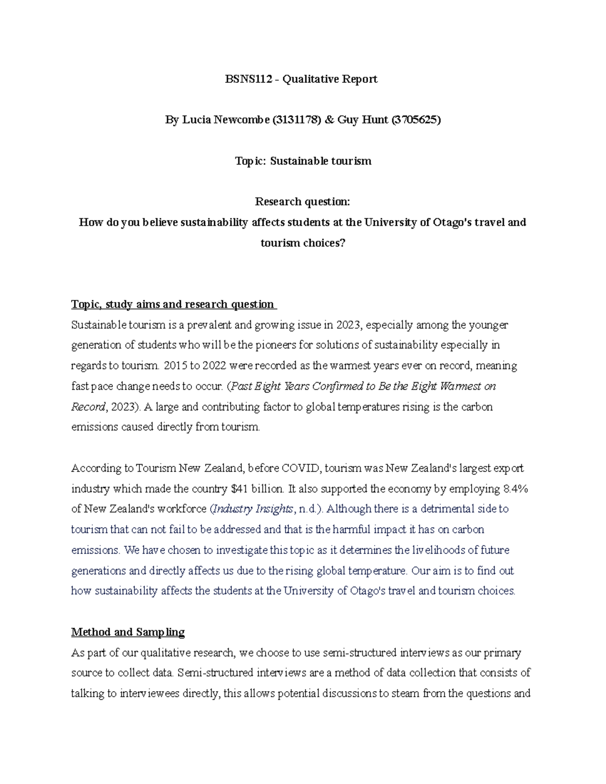 Qualitative Report - Interpreting Business Data - University of Otago - Studocu