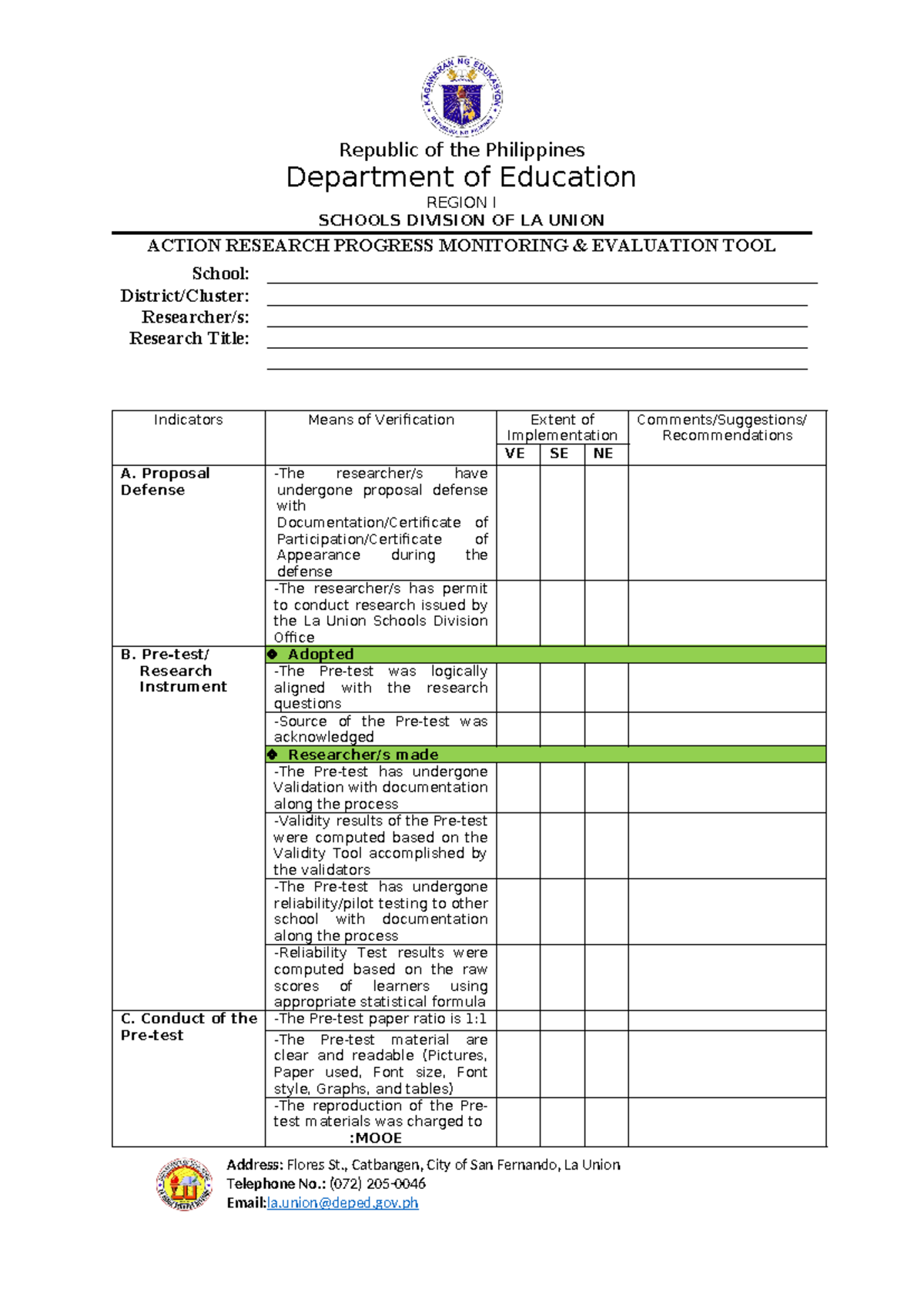 AR Progress Monitoring Tool - Department of Education REGION I SCHOOLS ...