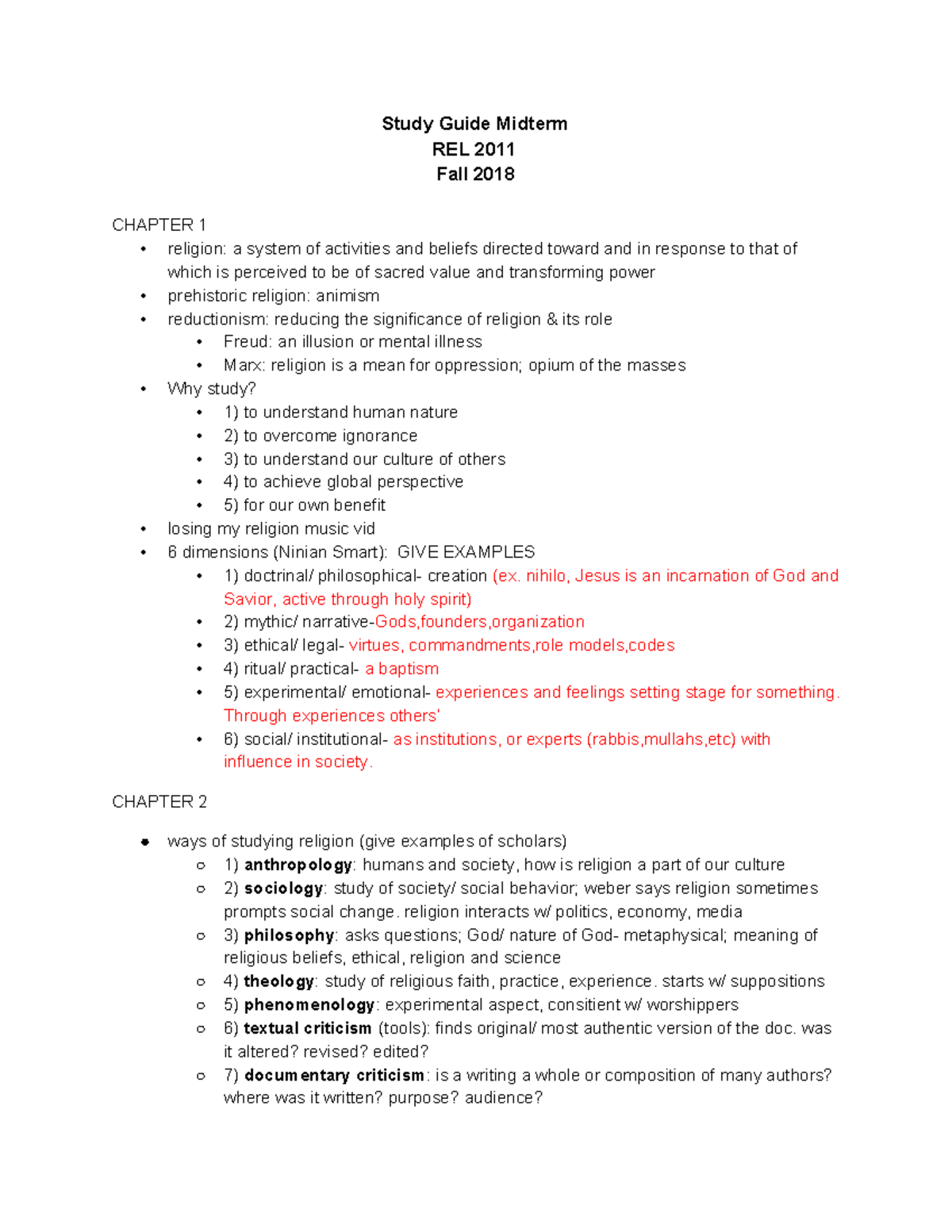 REL Study Guide Midterm - Study Guide Midterm REL 2011 Fall 2018 ...
