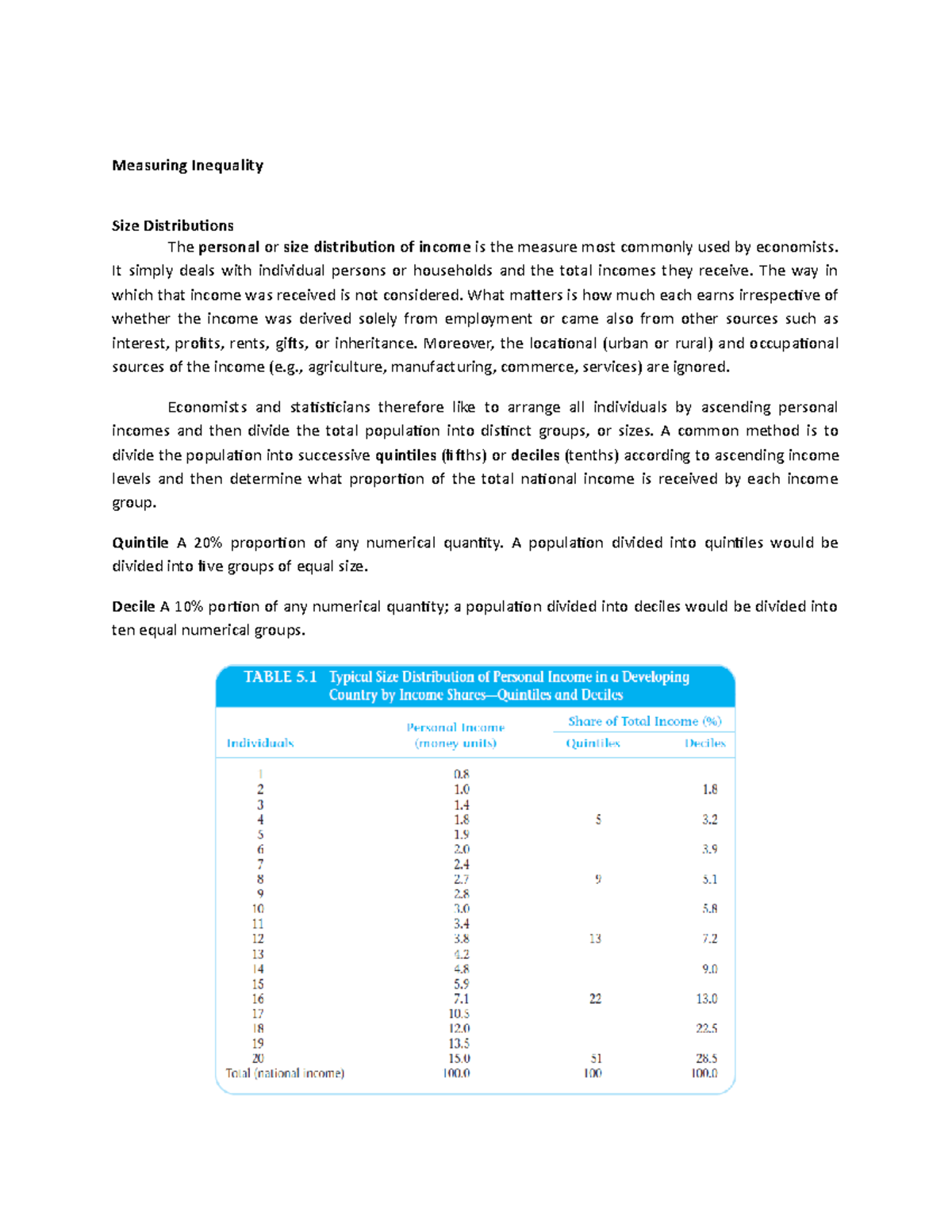Measuring inequality written report - Measuring Inequality Size ...