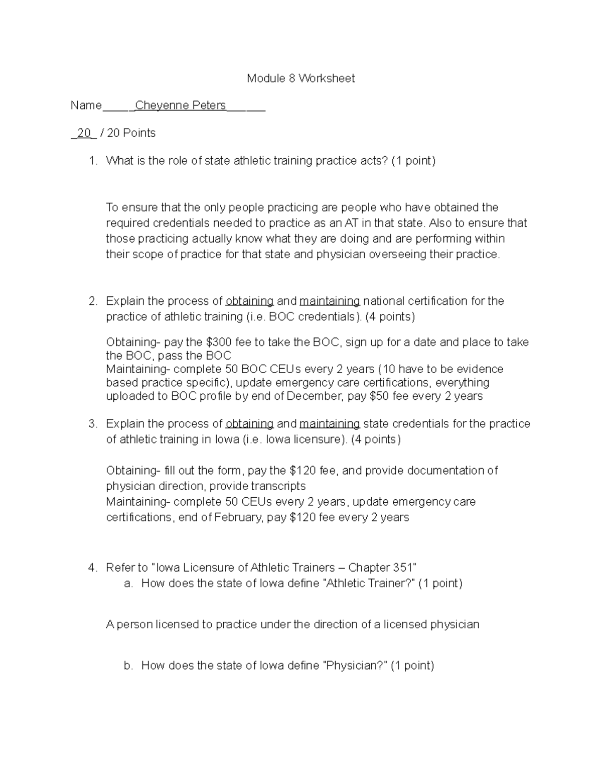 Module 8 Worksheet 2017 - Module 8 Worksheet Name_____Cheyenne Peters ...