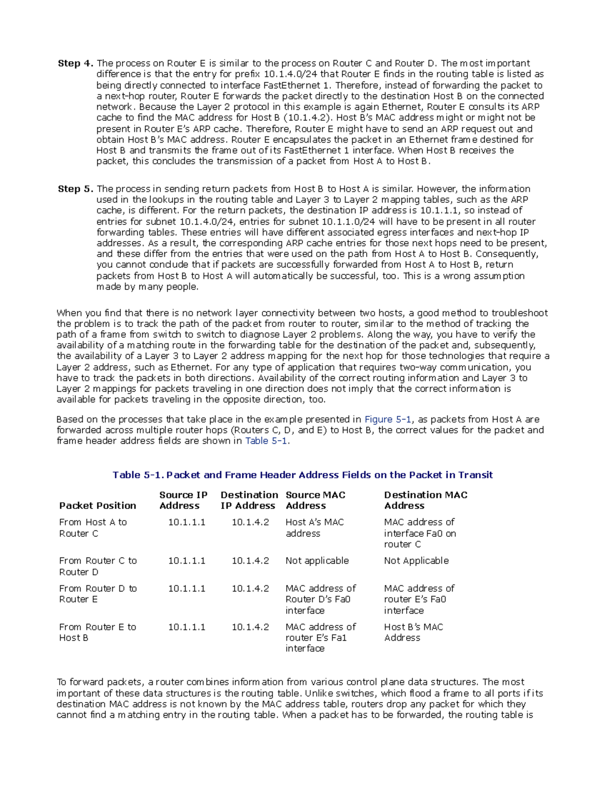 Troubleshooting and Maintaining Cisco IP Networks - Step 4. The process on Router E is similar ...