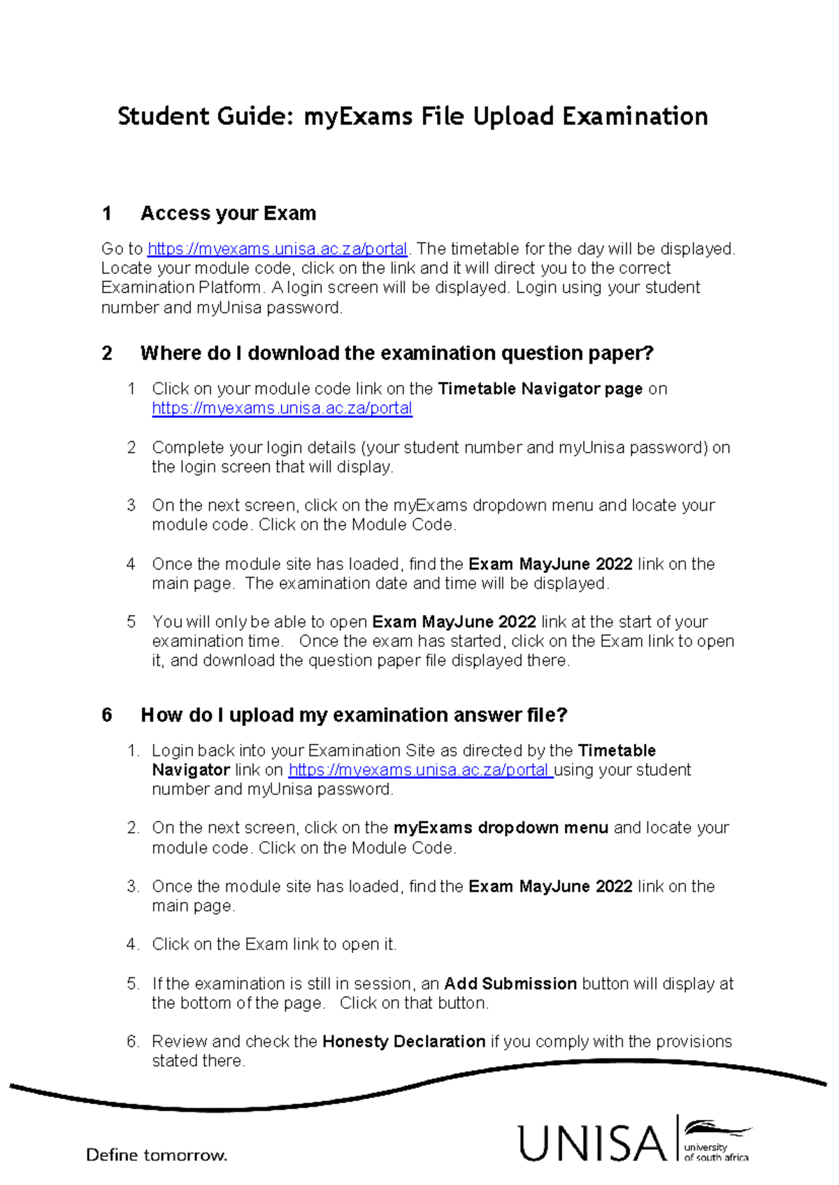 Homemyexm - Student Guide: myExams File Upload Examination 1 Access your Exam Go to - Studocu