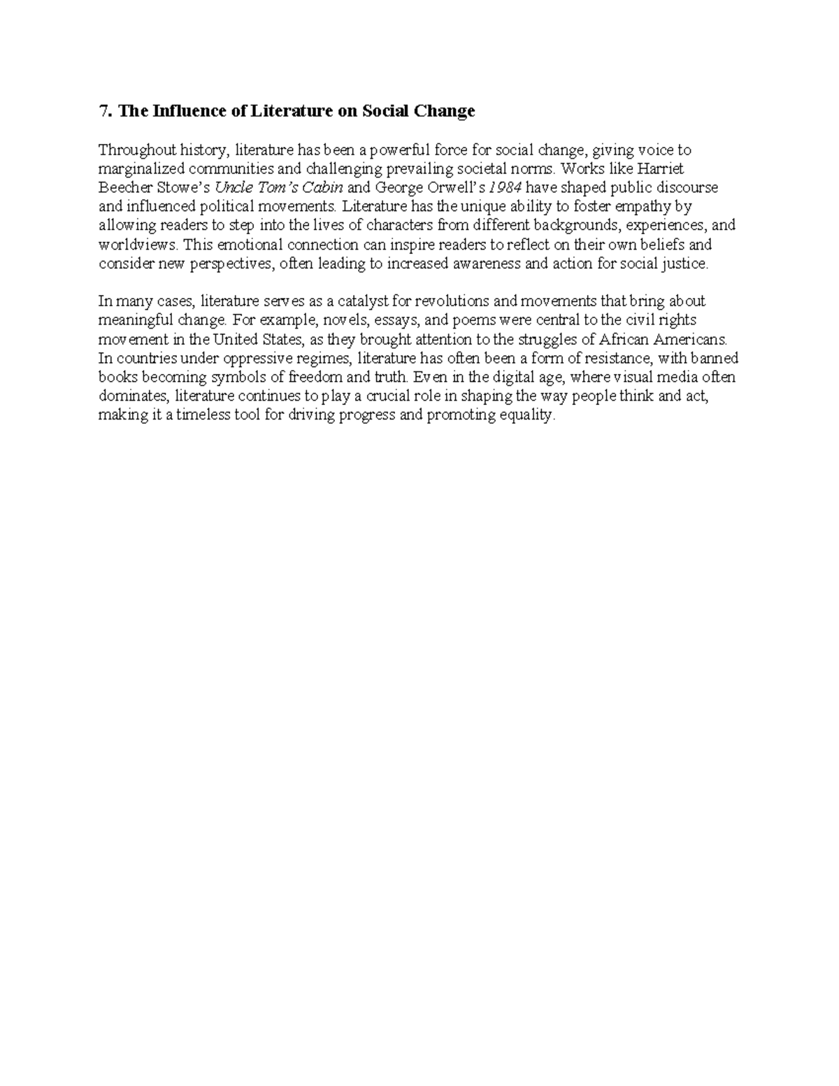 7 - dwadd - 7. The Influence of Literature on Social Change Throughout ...