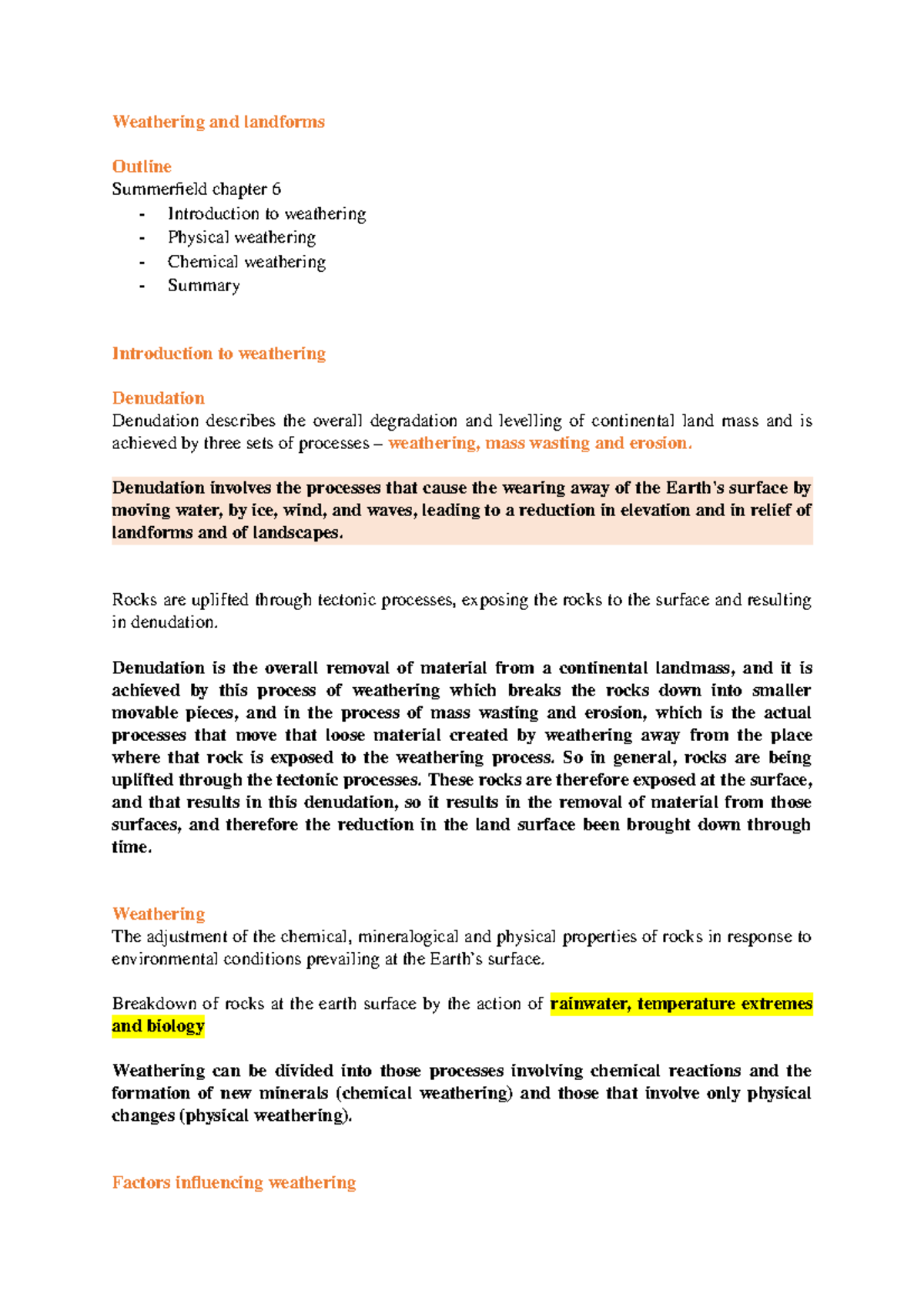 Geomorphology weathering Lecture - Weathering and landforms Outline ...