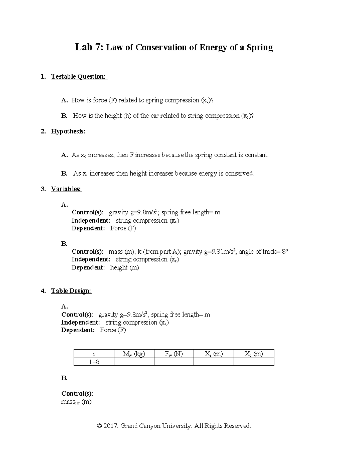 *Physics Lab 7 Law of conservation of energy of a spring - Lab 7: Law ...