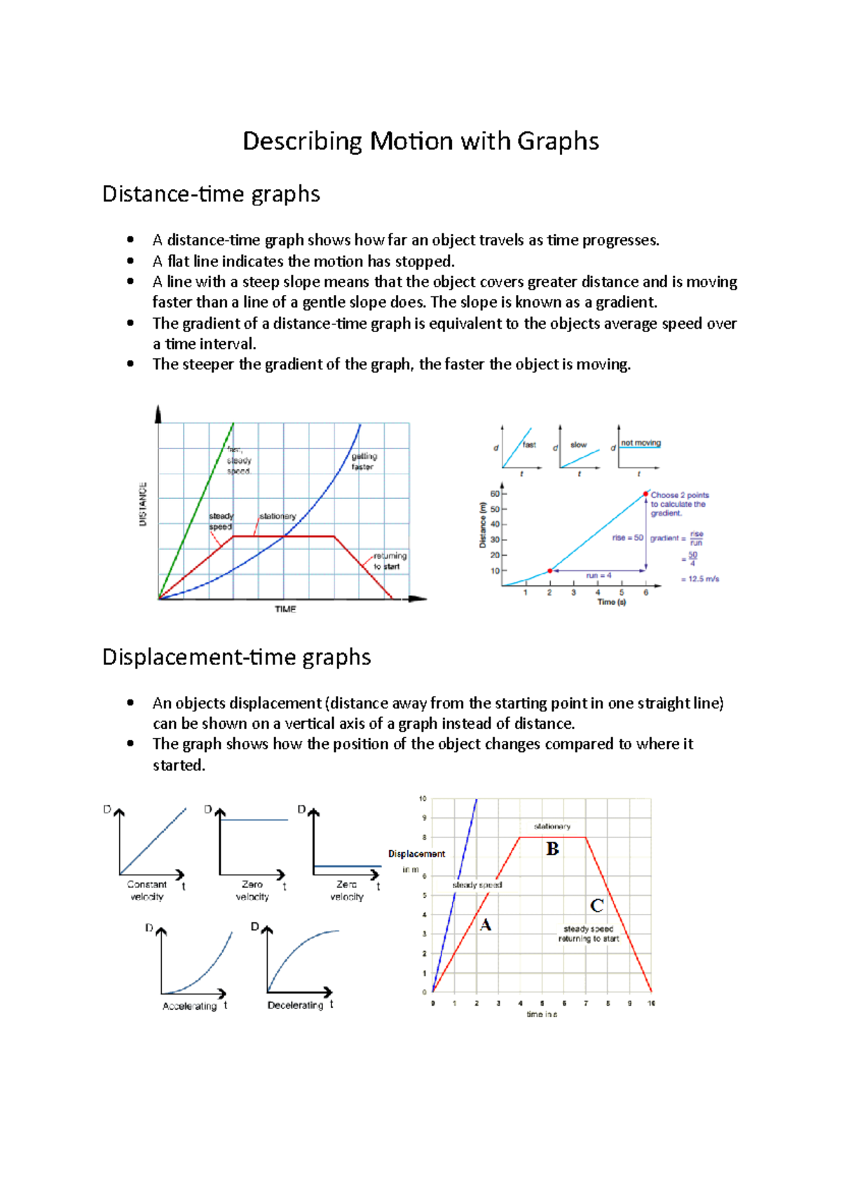 Forces-2 - Lecture notes 1 - Describing Motion with Graphs Distance ...