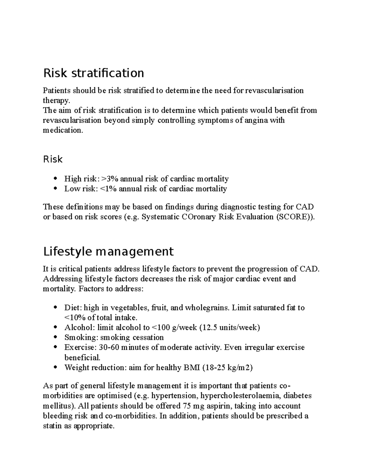 Risk stratification of angina - Risk stratification Patients should be ...